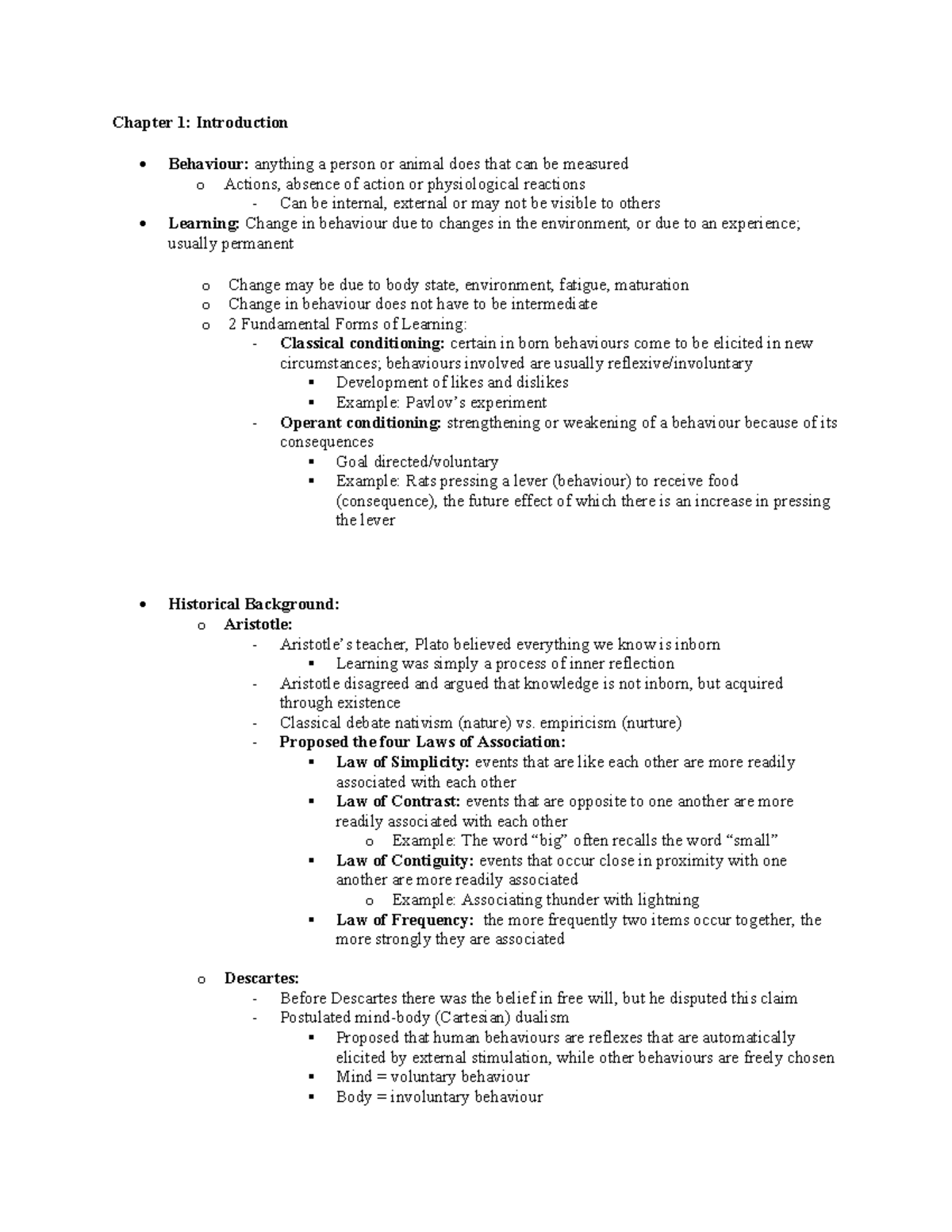 Psych 281 Final Notes PDF - Chapter 1: Introduction - Behaviour ...