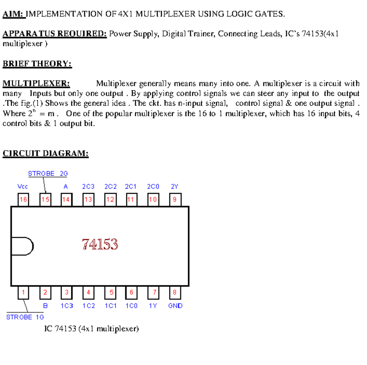 Lab manual for Analysis of MUX - AIM: IMPLEMENTATION OF 4X1 MULTIPLEXER ...