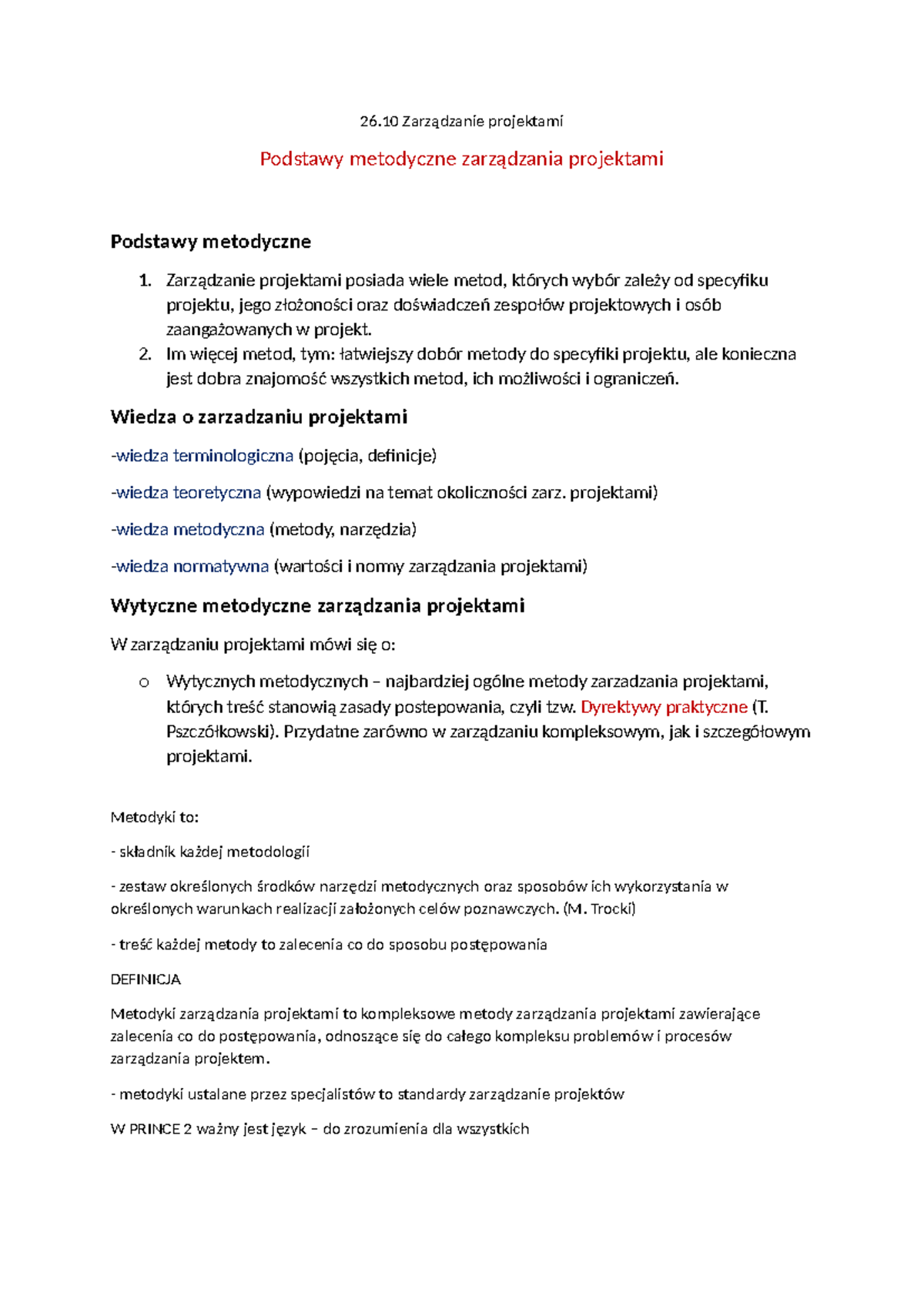 26.10 zarzadzanie projektami - 26 Zarządzanie projektami Podstawy metodyczne zarządzania ...