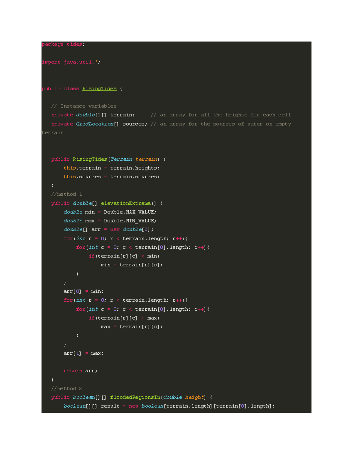 Rising Tides class - package tides; import java.*; public class RisingTides { // Instance ...
