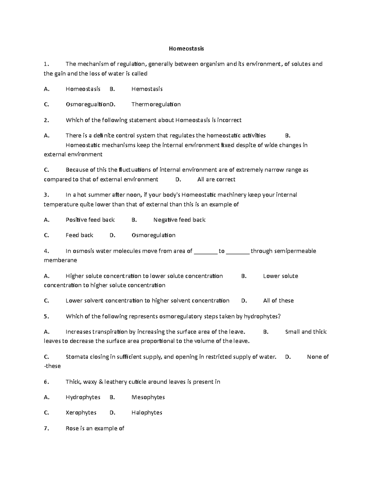 Homeostasis - MCQS - Homeostasis The mechanism of regulation, generally ...
