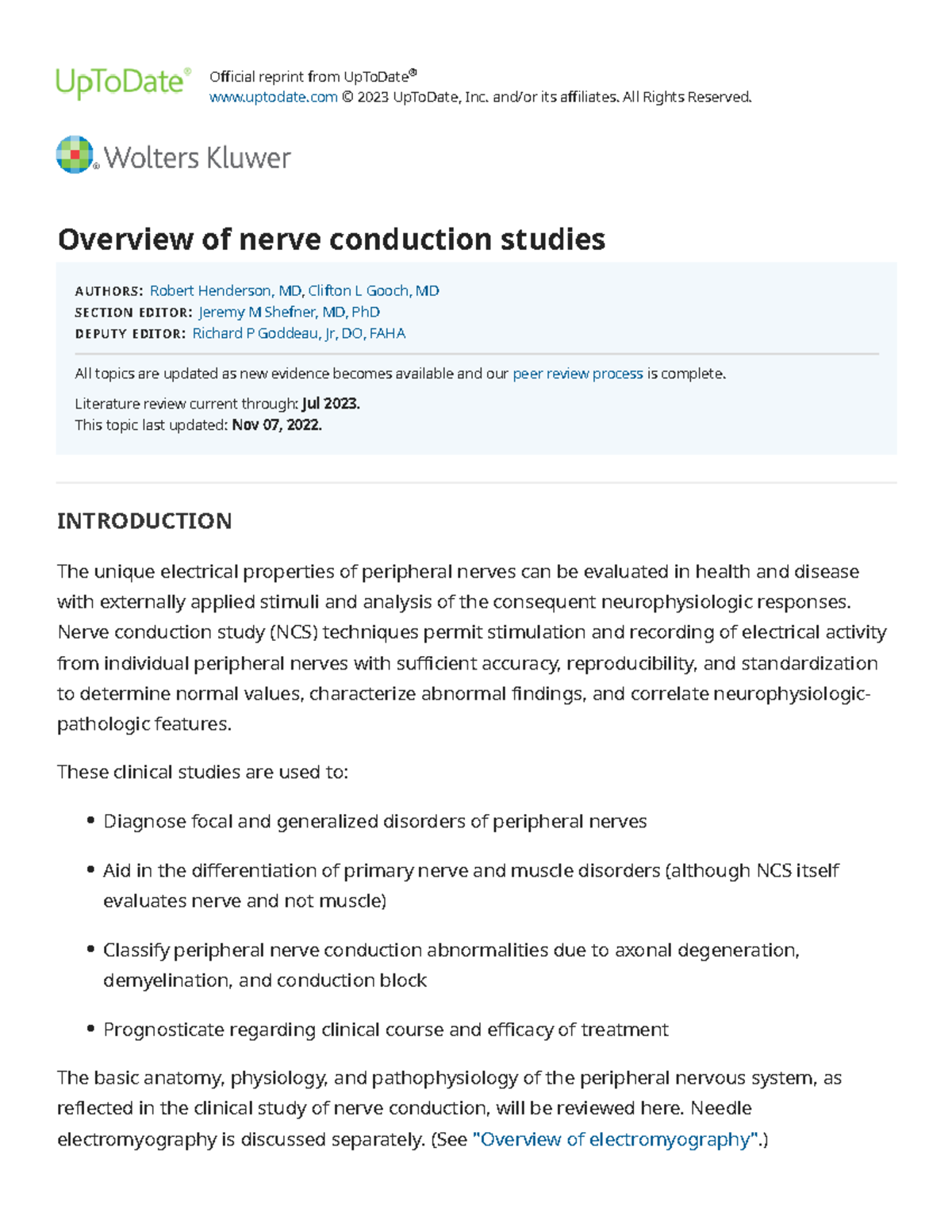 Overview of nerve conduction studies - Up To Date - Official reprint ...