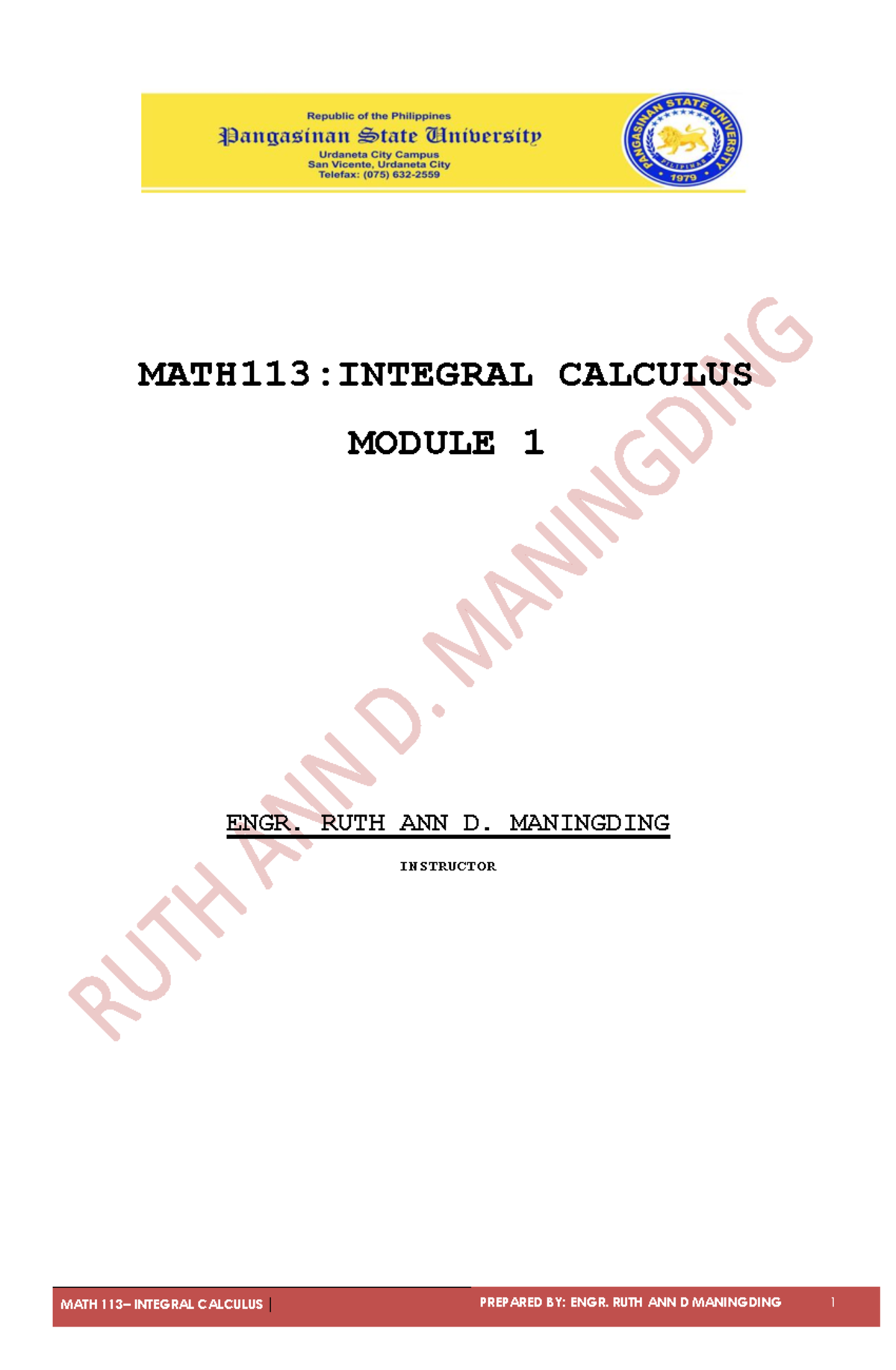 Module 1 Part 1 integral Calculus IM - MATH113:INTEGRAL CALCULUS MODULE ...