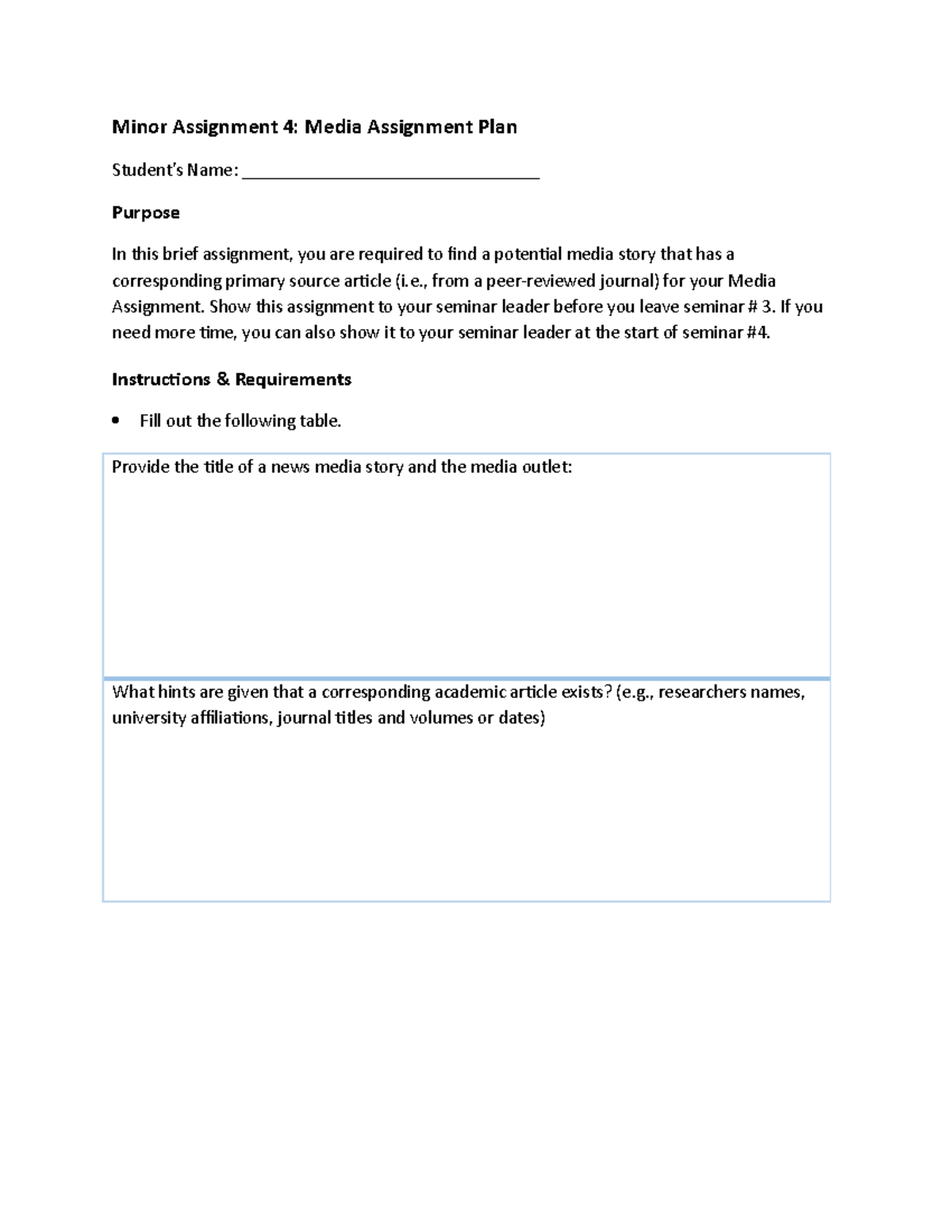 Minor+#4+Media+Assignment+Plan - Minor Assignment 4: Media Assignment ...