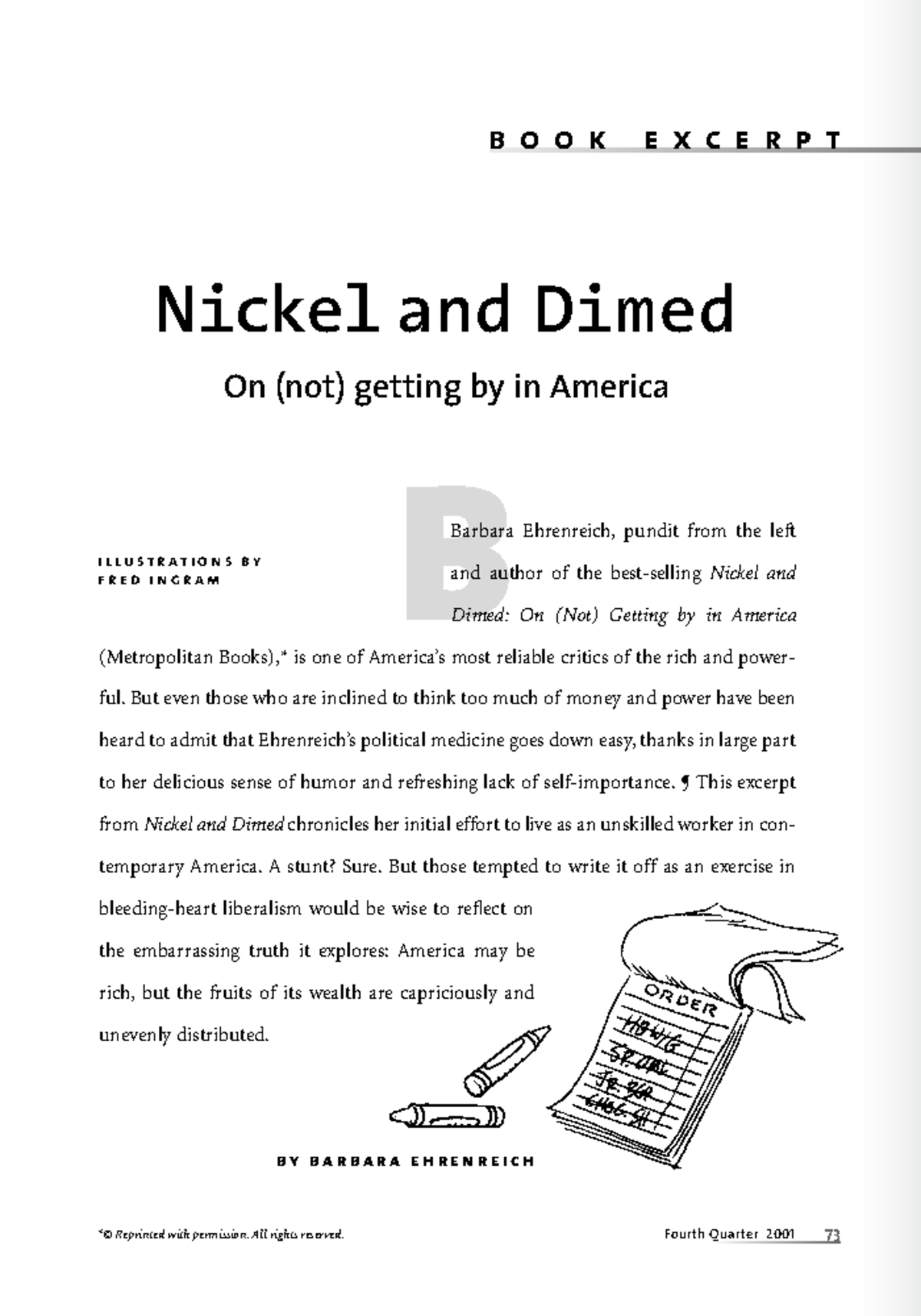 1+Nickel+and+Dimed+excerpt - Fourth Quarter 2001 73 B Barbara ...