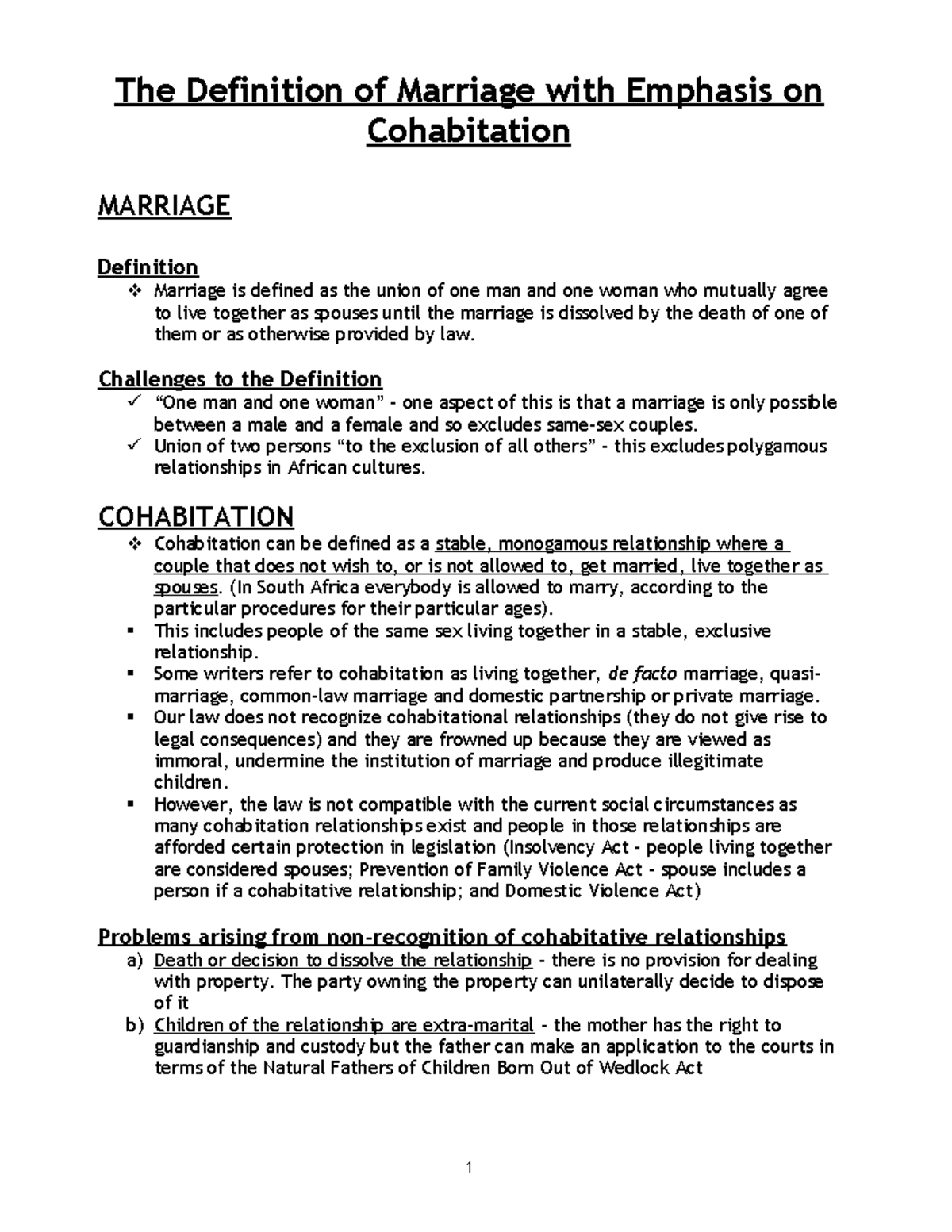 02 - Def of Marriage, Emphasising Cohabitation - The Definition of ...