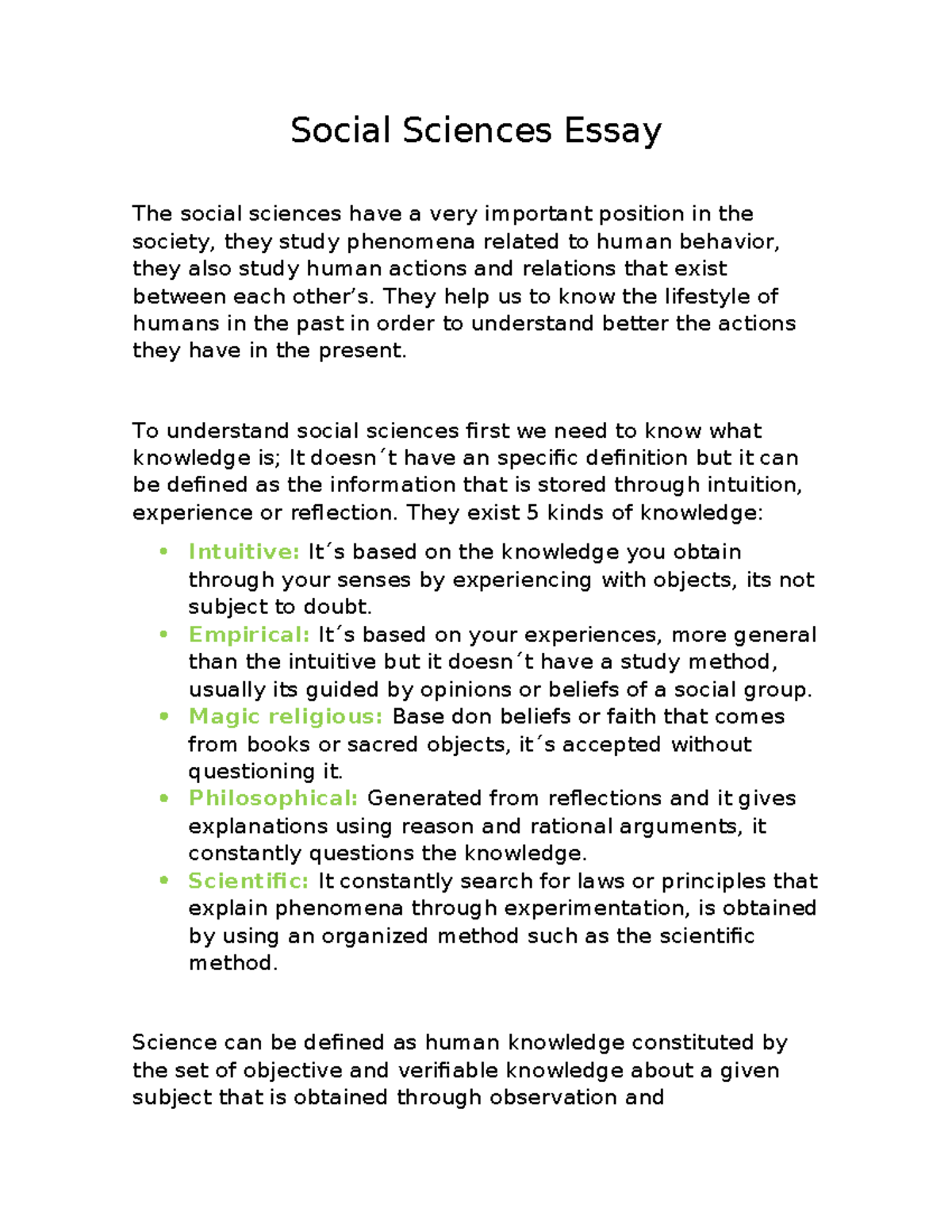 Evidence 1 Social Sciences Essay - Social Sciences Essay The social ...