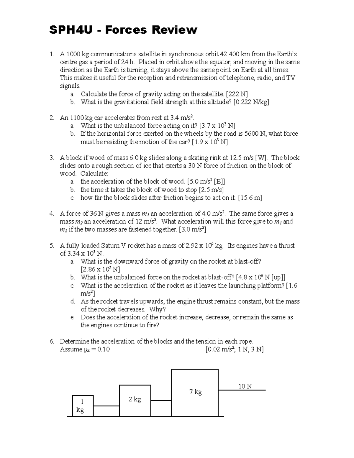 2 forces review - Lecture notes for physics - SPH4U - Forces Review A ...