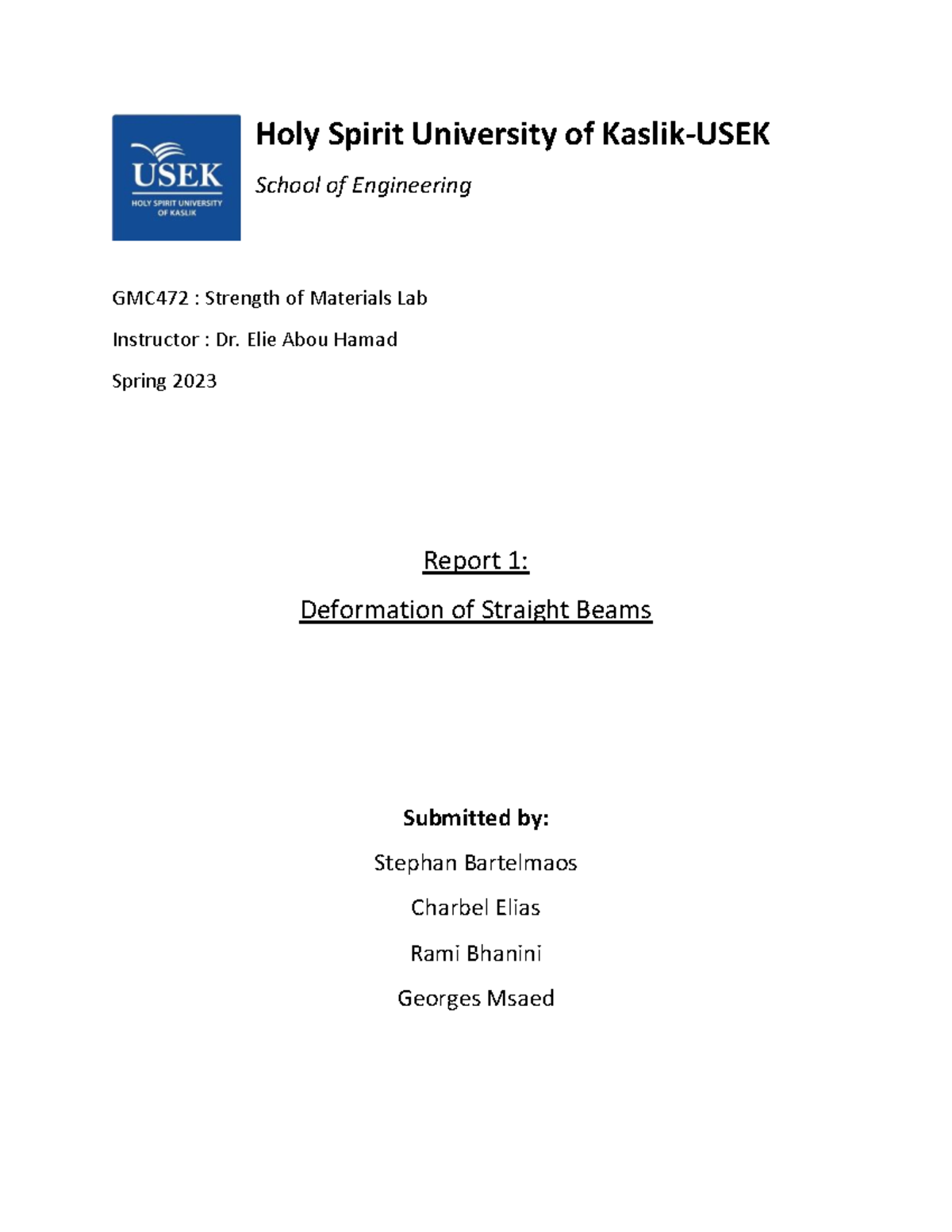 Report 1 - Holy Spirit University of Kaslik-USEK School of Engineering ...