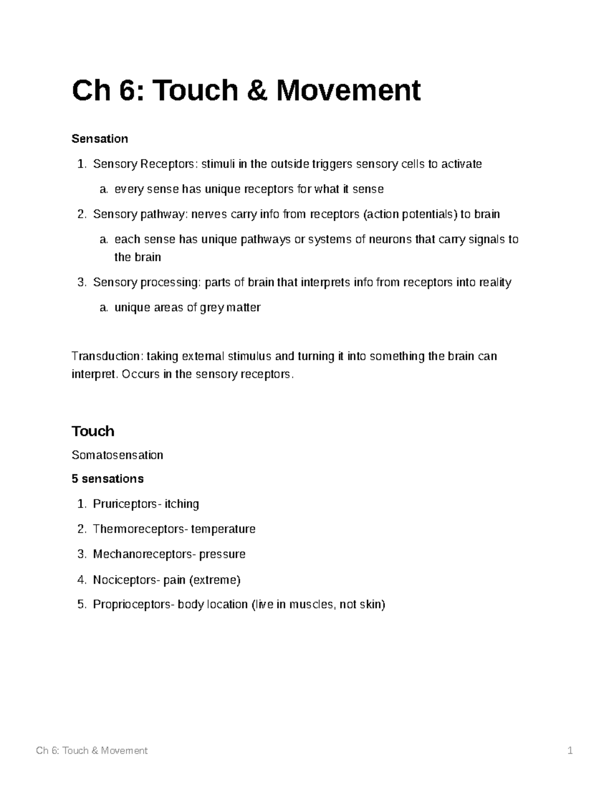 Ch 6 Touch Movement - Professor Tres Bodet - Ch 6: Touch & Movement ...