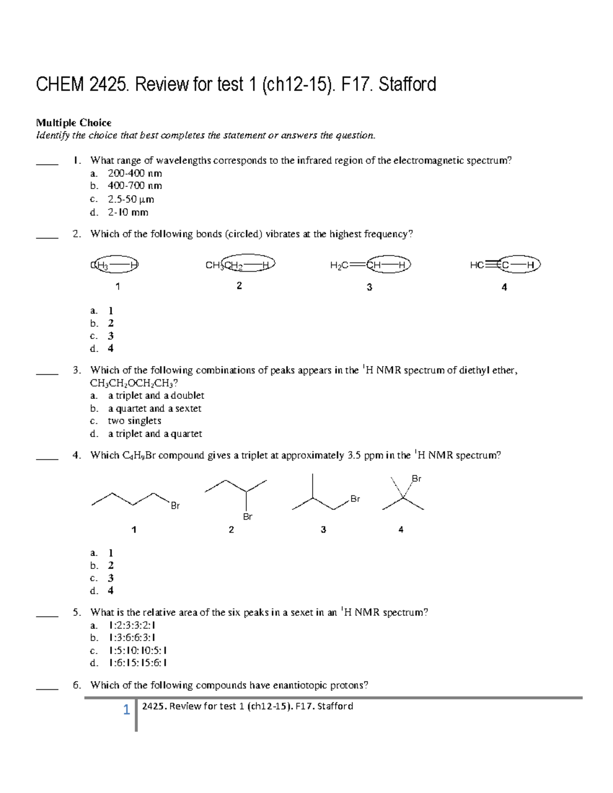 2425. Review for test 1 -ch12-15-. F17. Stafford - CHEM 2425. Review ...
