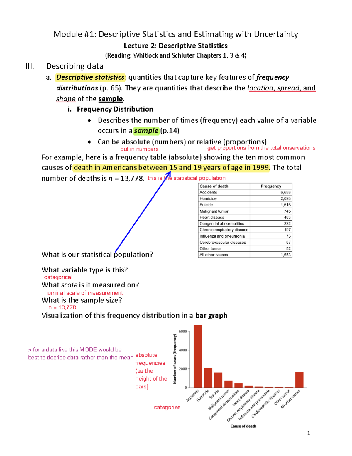 M1 Lecture 2 Skeleton W19 - Module #1: Descriptive Statistics and Estimating with Uncertainty ...