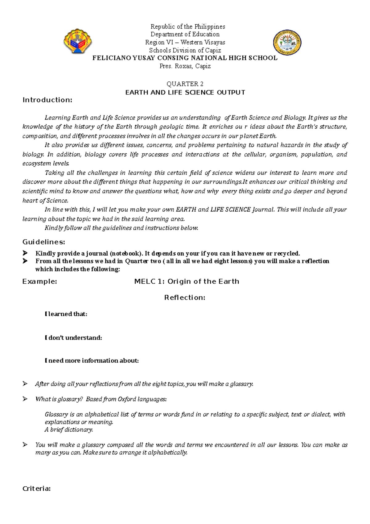 ELS Performance Output - Republic of the Philippines Department of ...