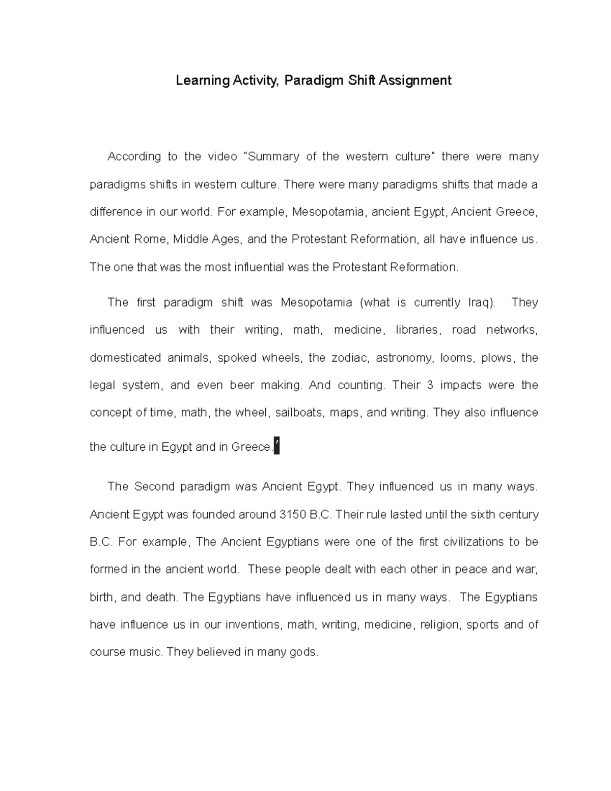 4paradigmshiftinwesternculture - Learning Activity, Paradigm Shift ...