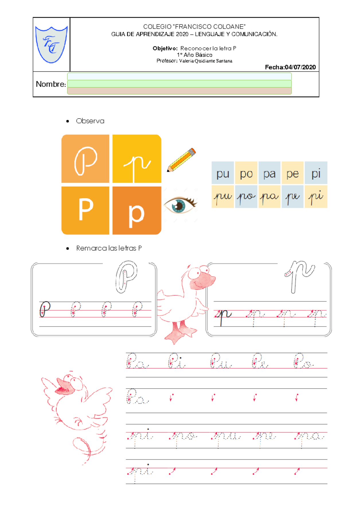 14.- guia consonante P - Educacion Diferencial - Observa Remarca las ...