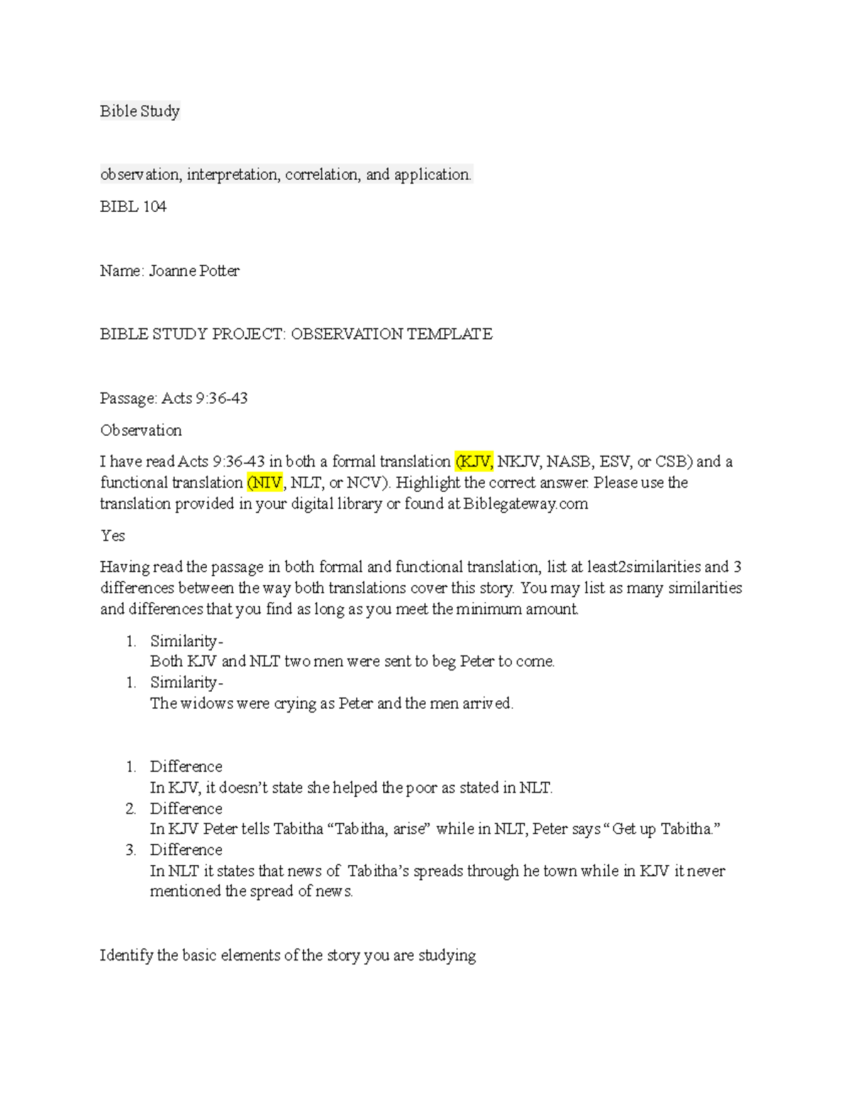 Bible study - Assignment - Bible Study observation, interpretation ...