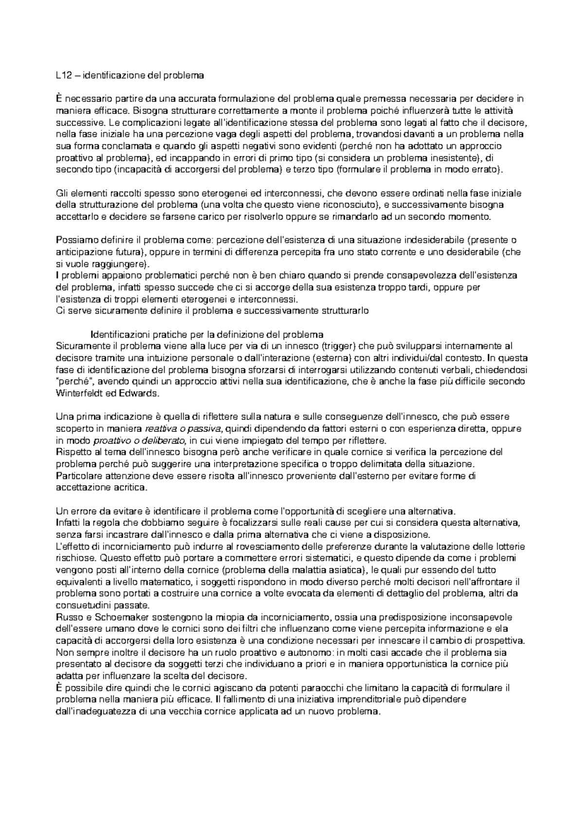 L12 -identificare il problema - L12 – identificazione del problema È ...