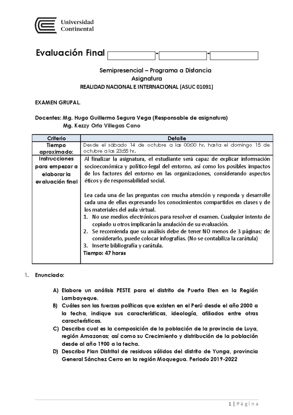 Evaluacion Final Realidad Nacional E Internacional 2023 20 A - Evaluación Final - Semipresencial ...