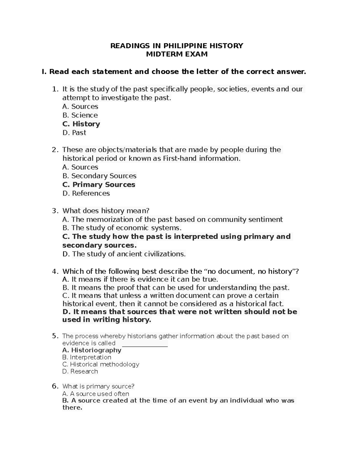 Readings IN Philippine History Midterm Exam - READINGS IN PHILIPPINE ...