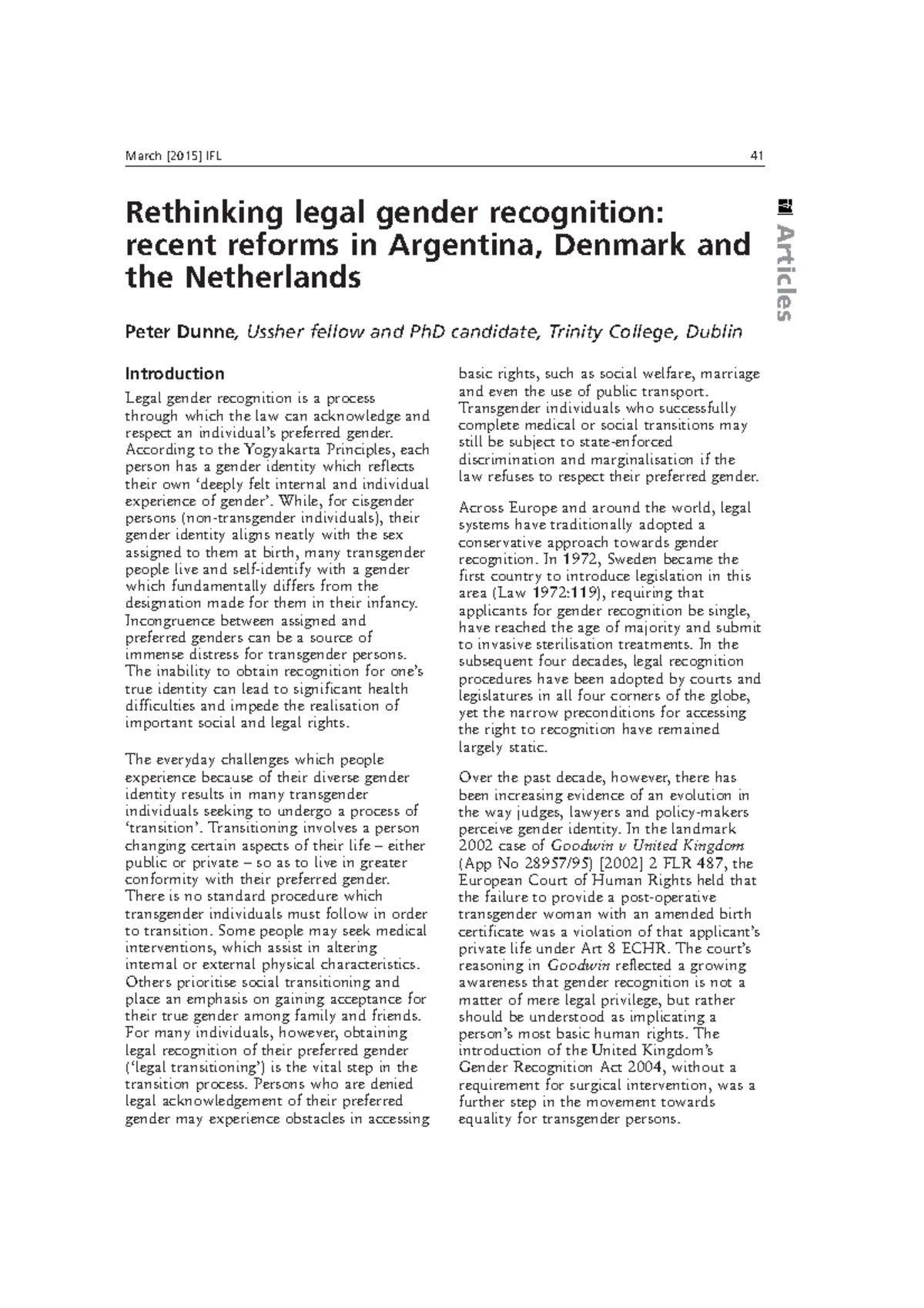 Dunne, Rethinking legal gender recognition - Rethinking legal gender ...