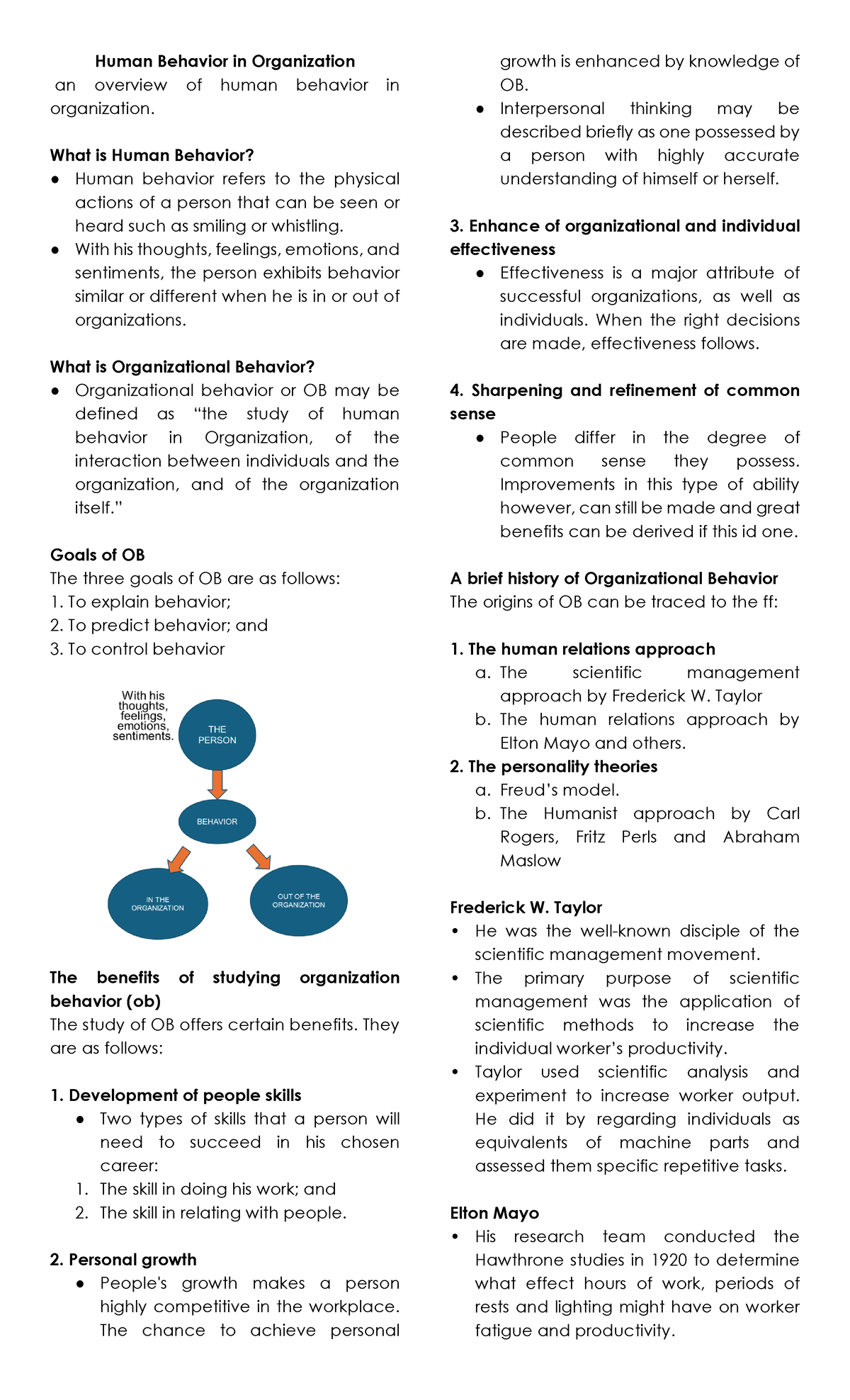 HBO lesson 1 - hbo - Human Behavior in Organization an overview of human behavior in ...