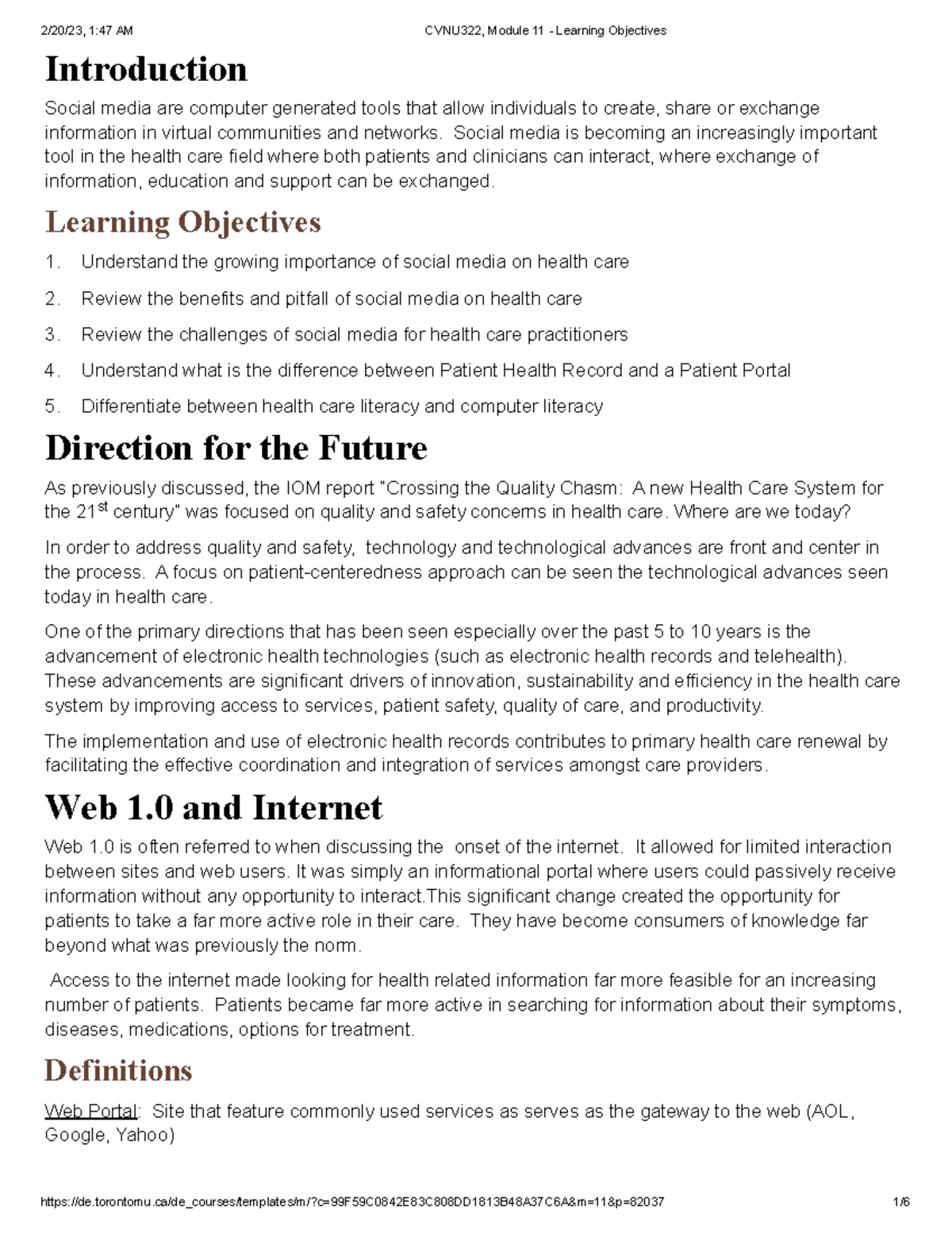 CVNU322, Module 11 - Learning Objectives - Introduction Social media ...