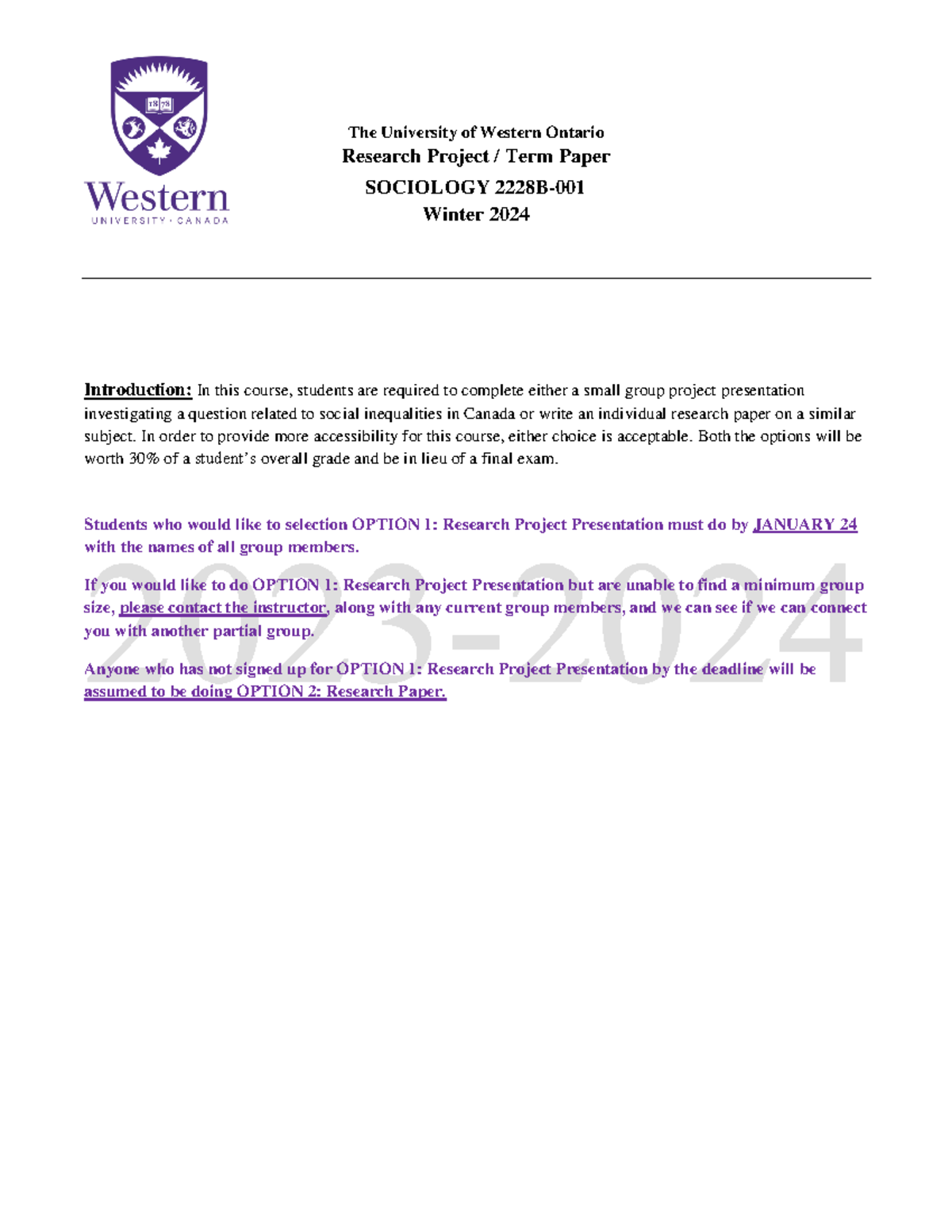 2228 Term Paper - The University of Western Ontario Research Project ...
