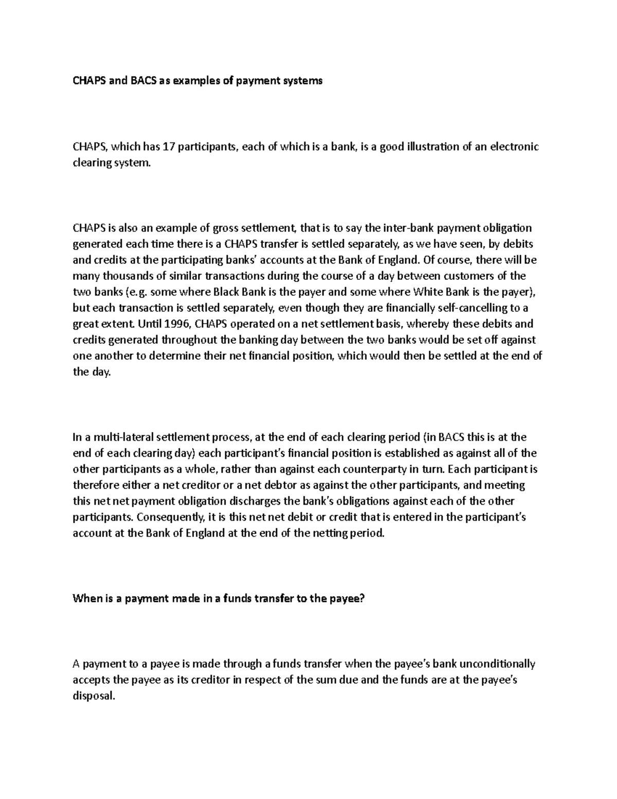 Chaps and BACS as examples of payment systems - CHAPS and BACS as ...