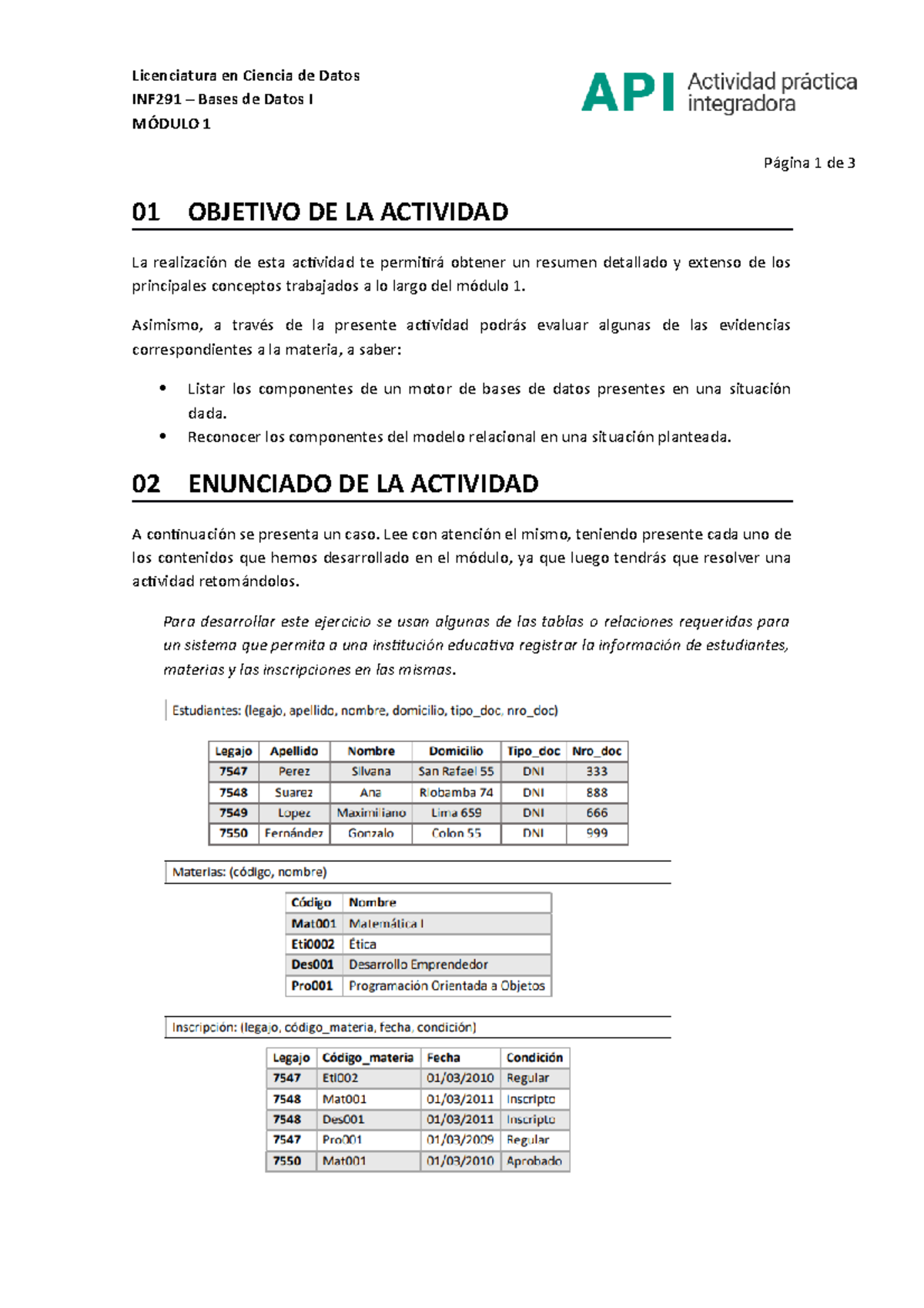INF291 - API1 - API 1 - Licenciatura en Ciencia de Datos INF291 – Bases ...