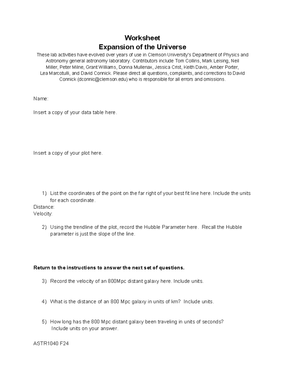 Expansion of Universe Worksheet - Worksheet Expansion of the Universe ...