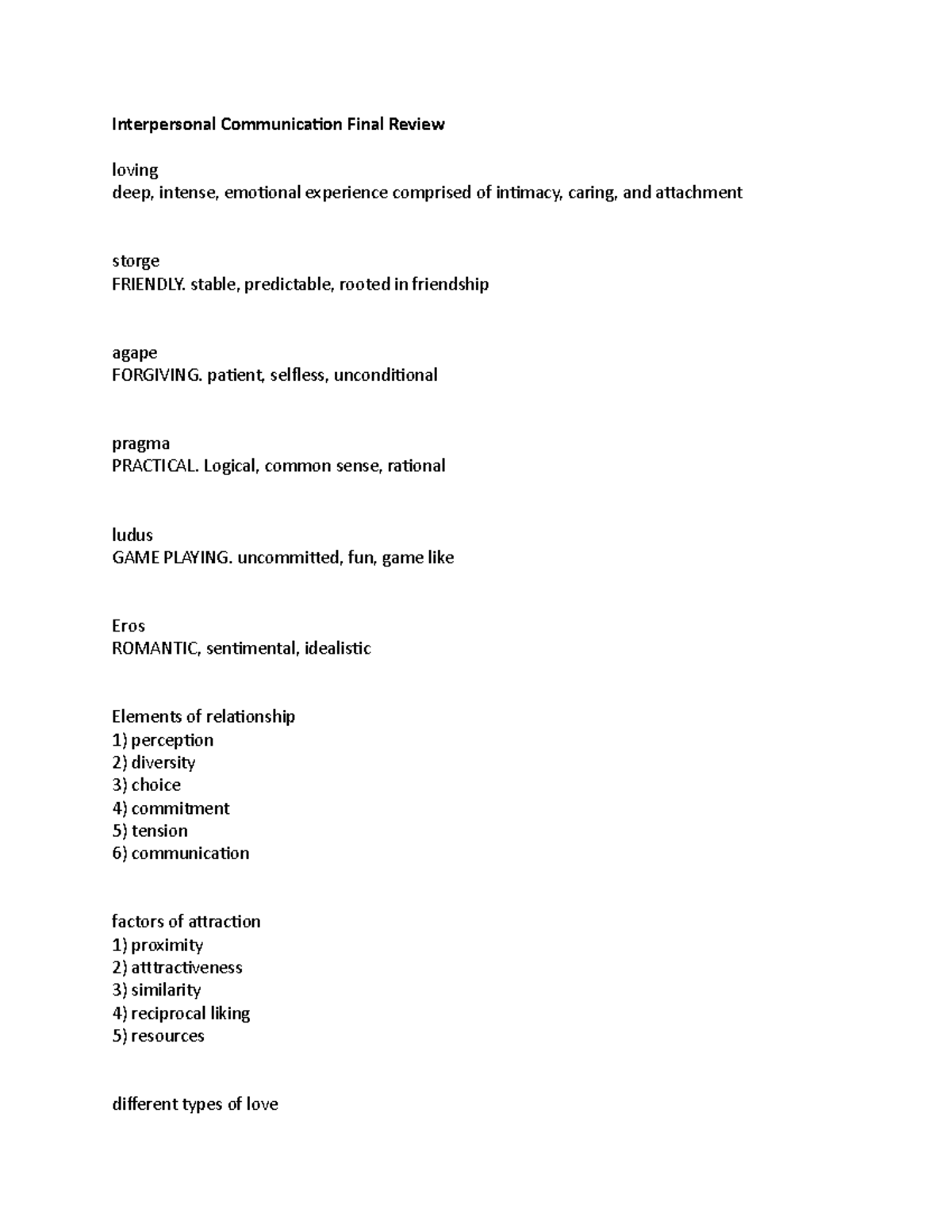 Interpersonal Communication Final Review - Interpersonal Communication ...