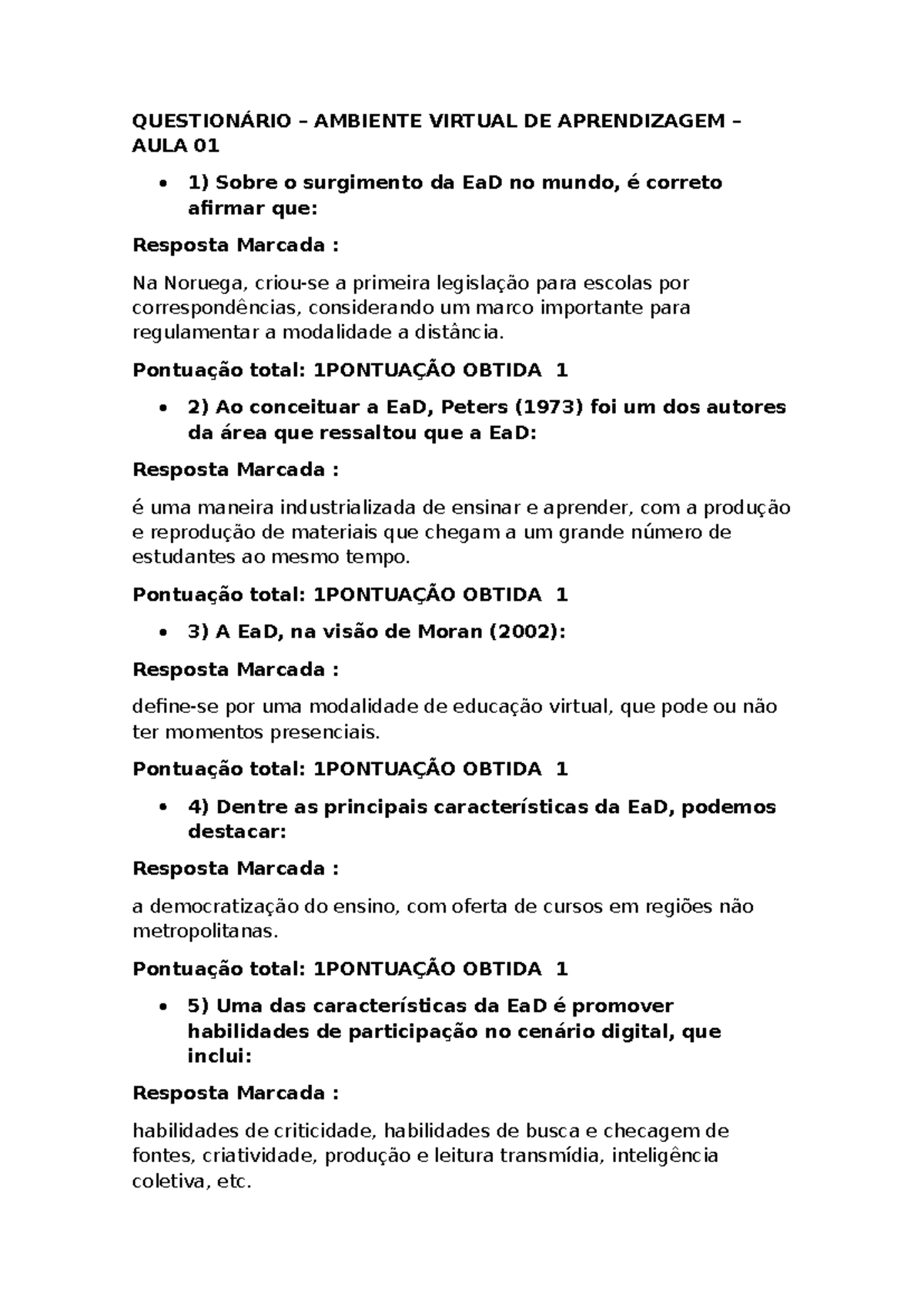 Ambiente virtual de aprendizagem Futura - QUESTIONÁRIO – AMBIENTE VIRTUAL DE APRENDIZAGEM – AULA ...