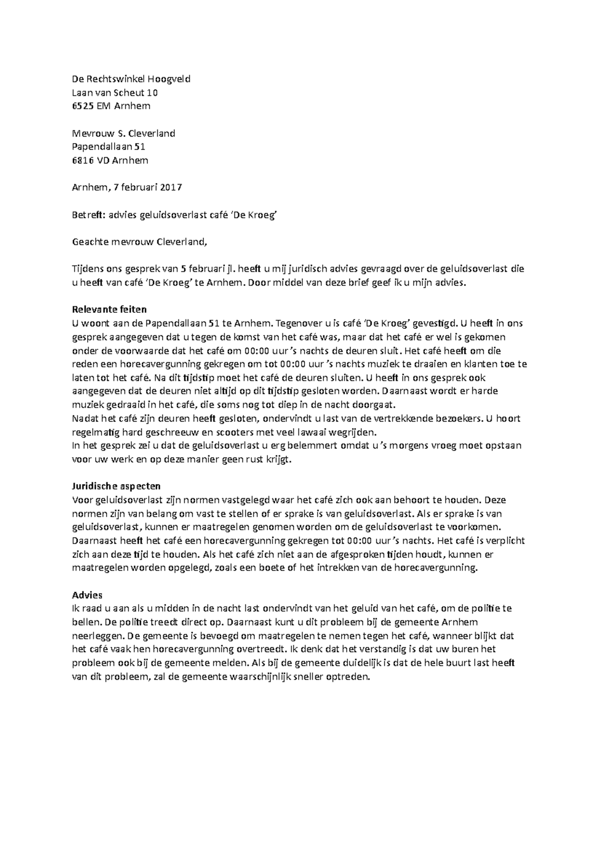 Adviesbrief - De Rechtswinkel Hoogveld Laan van Scheut 10 6525 EM ...
