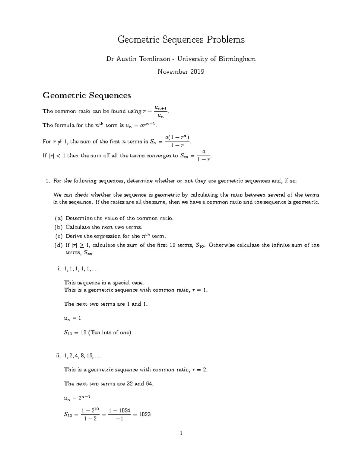 13 Geometric Sequence Solutions - Geometric Sequences Problems Dr ...