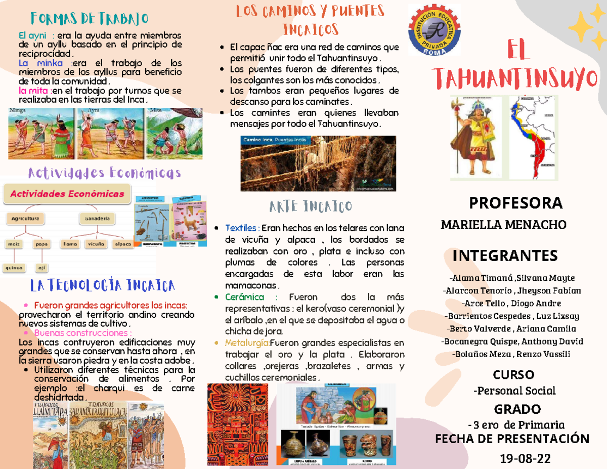 Triptico - silvana Alama - EL TAHUANTINSUYO FORMAS DE TRABAJO El ayni ...