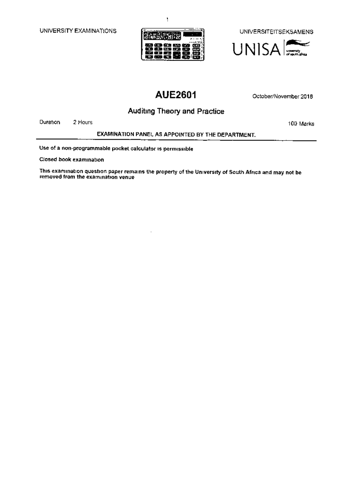 Exam 2018 - AUE2601 - Studocu