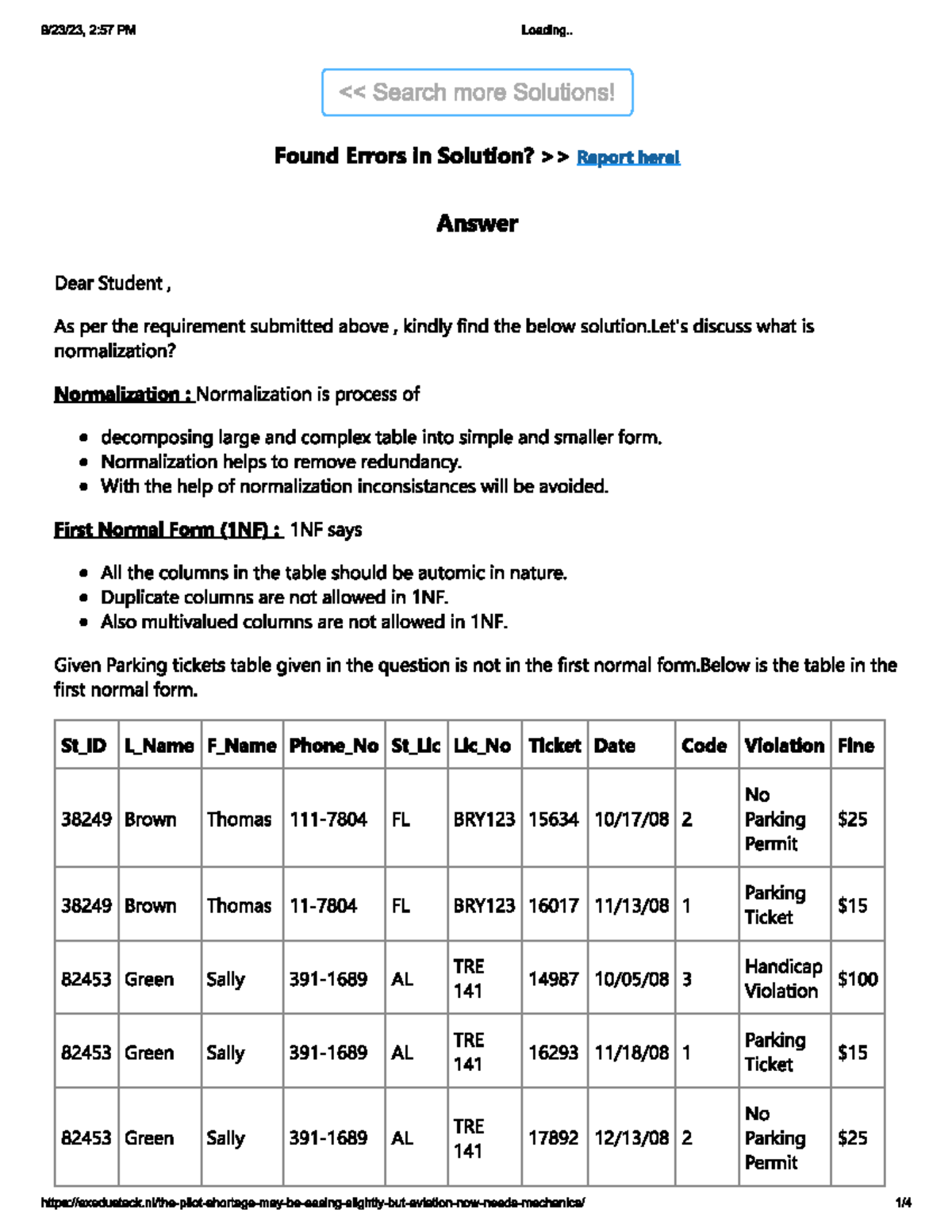 T1 - Normalization - database management - Studocu
