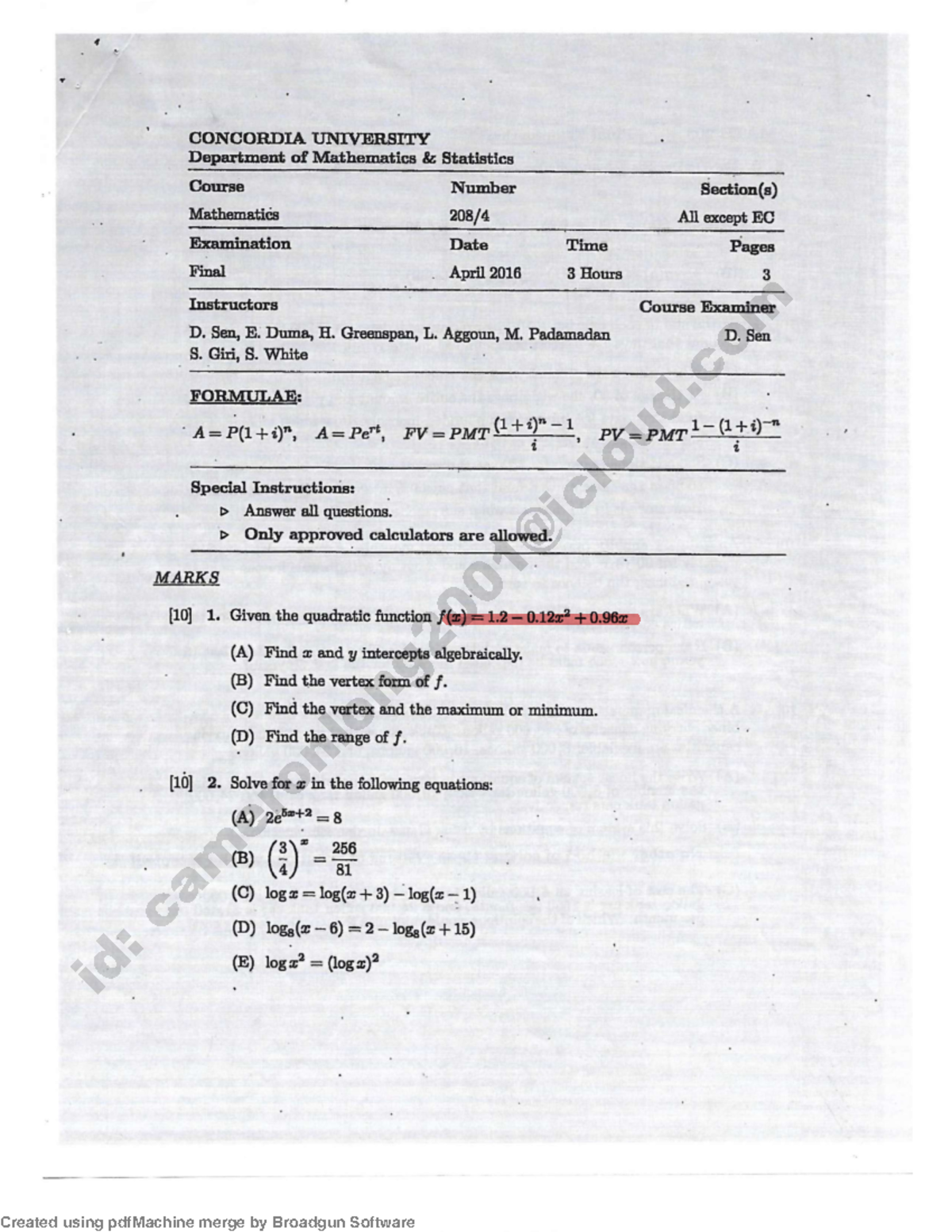 MATH 208 - F21 - Final Exam Mock #3 - MATH 208 - Concordia - Studocu