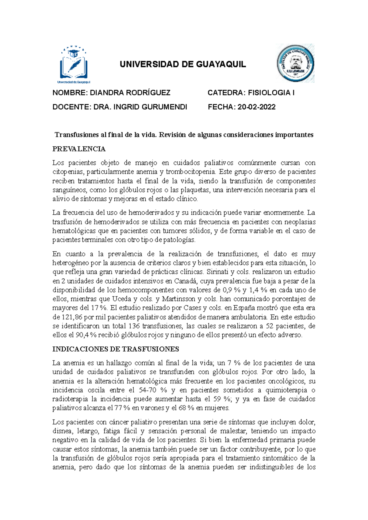 Articulo Cientifico Sobre Globulos Rojos - UNIVERSIDAD DE GUAYAQUIL ...