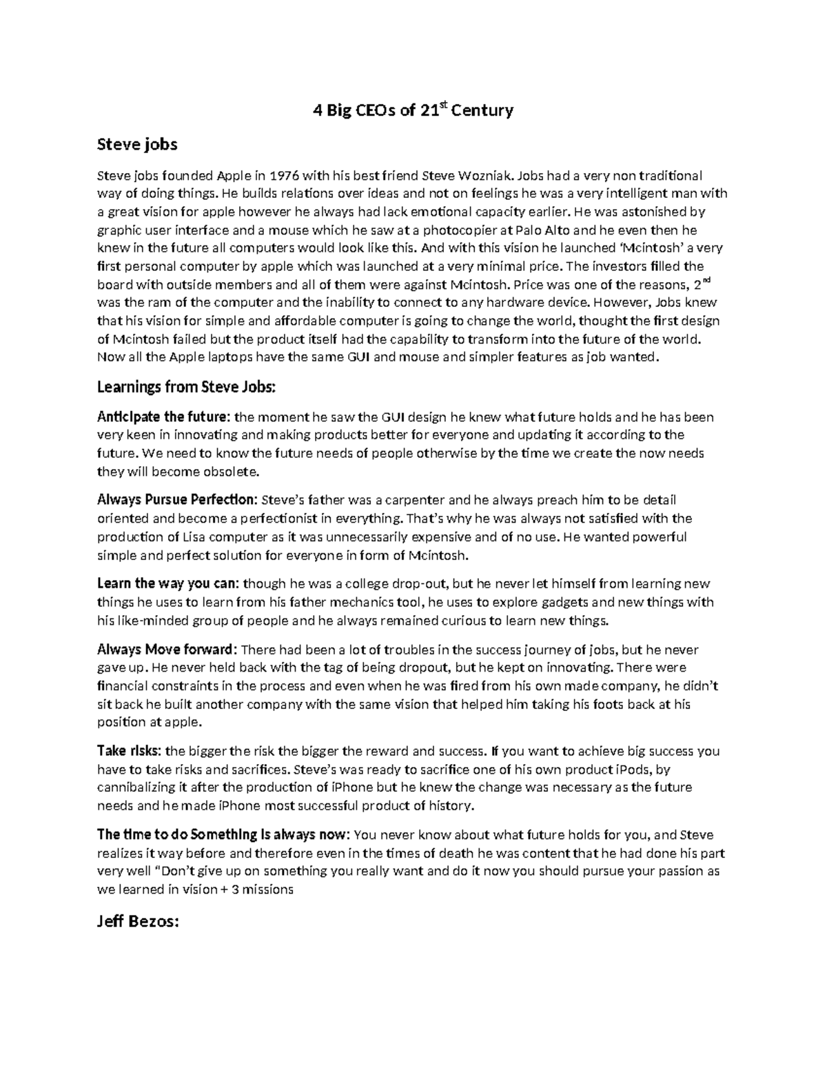 Write-up 1 21st century CEO - 4 Big CEOs of 21 st Century Steve jobs ...