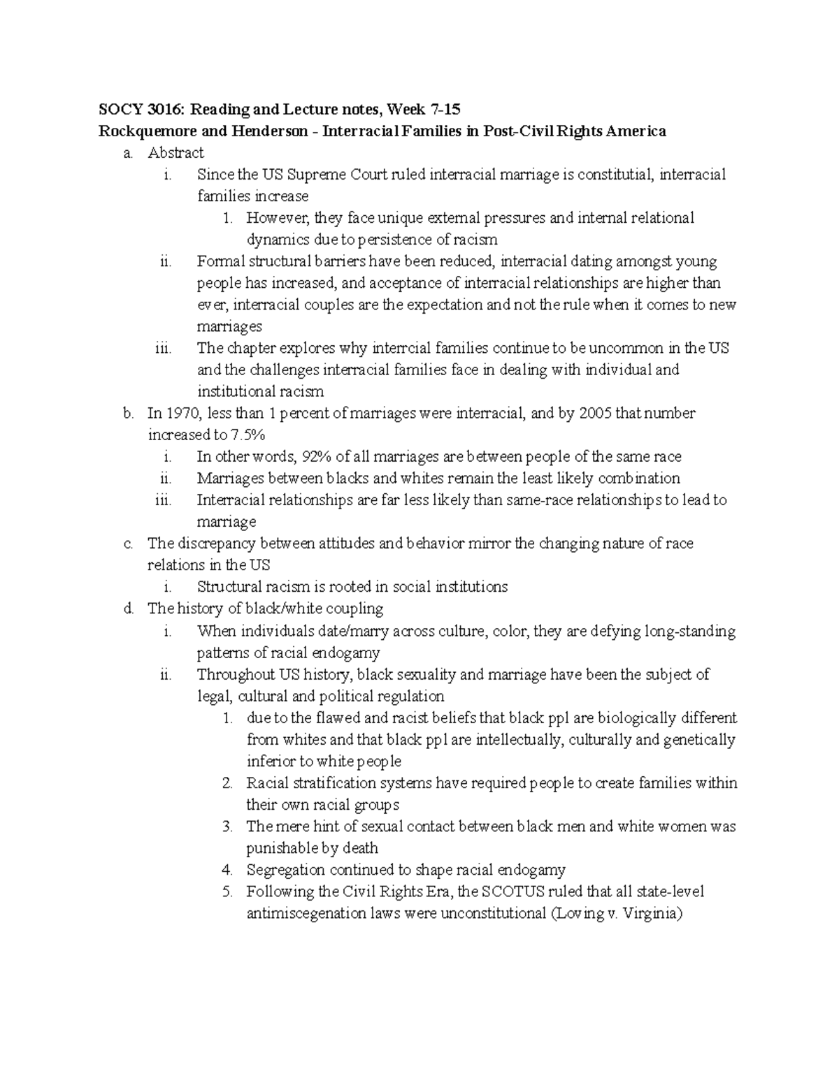 SOCY 3016 reading, lecture notes, week 7-15 - SOCY 3016: Reading and ...