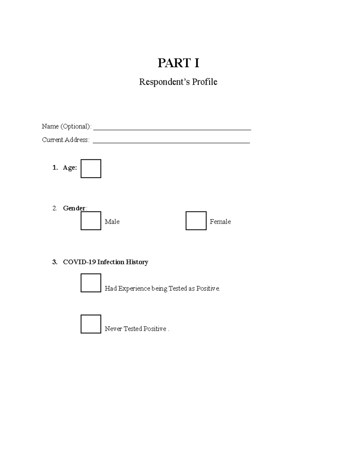 Questionnaires - Research Questions - PART I Respondent’s Profile Name ...