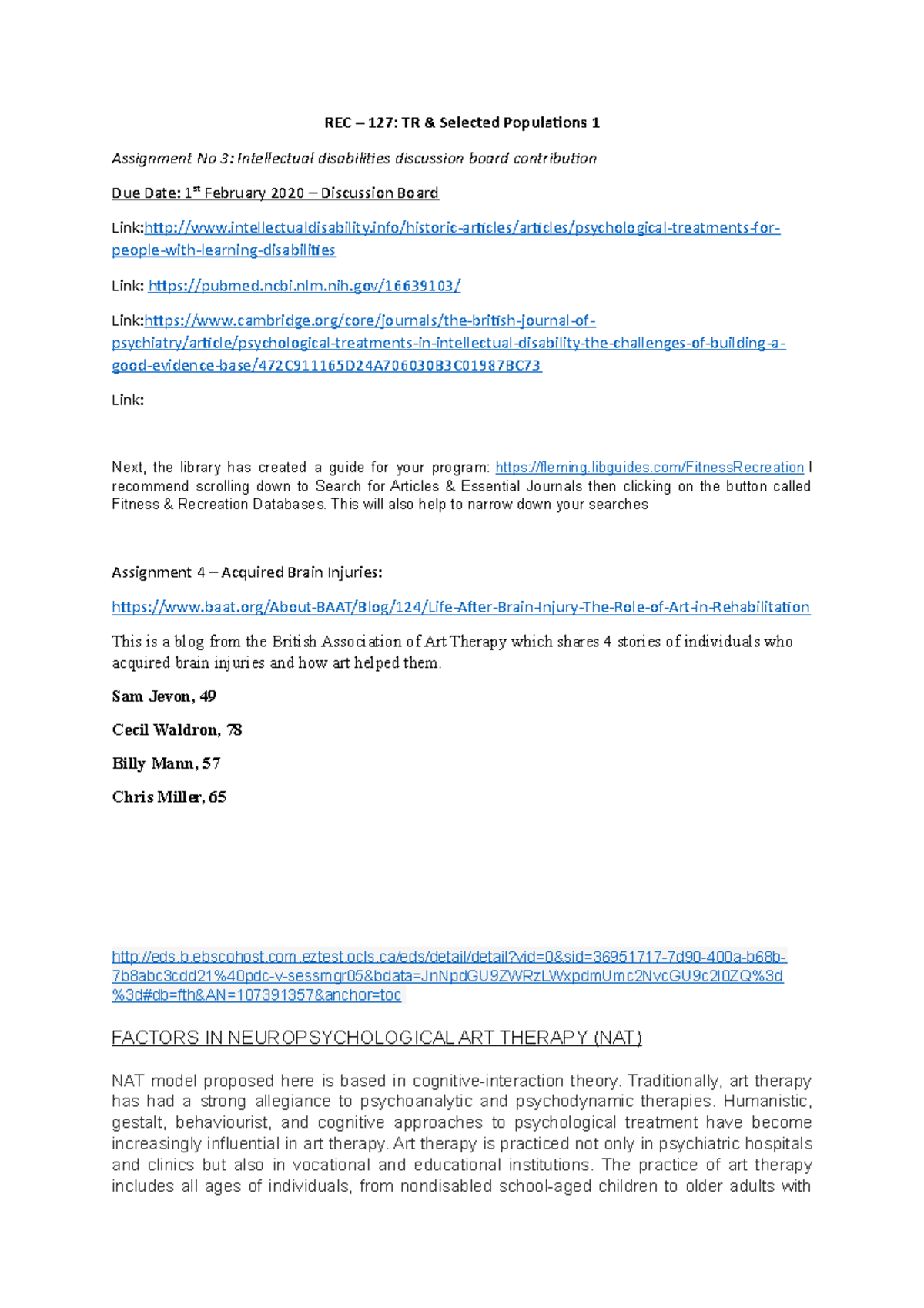 Assignment 3 - REC – 127: TR & Selected Populations 1 Assignment No 3 ...