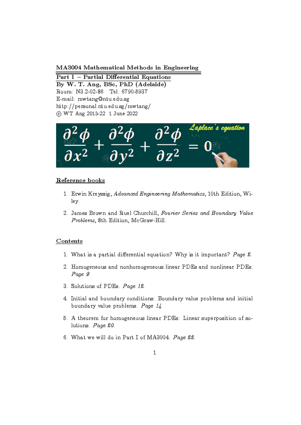 Part 1 Notes And Tutorials - MA3004 Mathematical Methods in Engineering ...