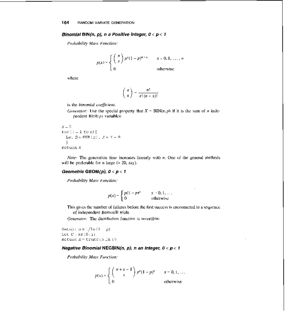 Jerry blank simulation-handbook-pdf-8 - 164 RANDOM VARIATE GENERATION Binomial BIN(n, p), n a ...