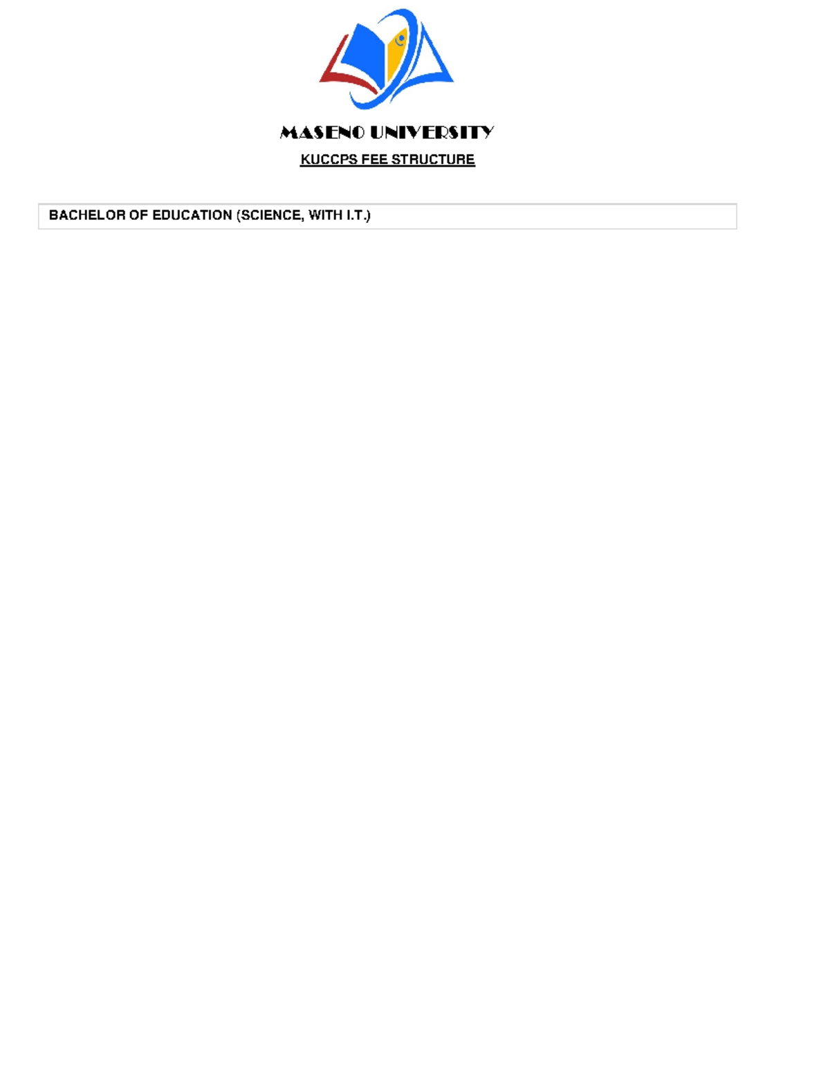 Fee Structure- Sedsc 00370020 - MASENO UNIVERSITY KUCCPS FEE STRUCTURE ...