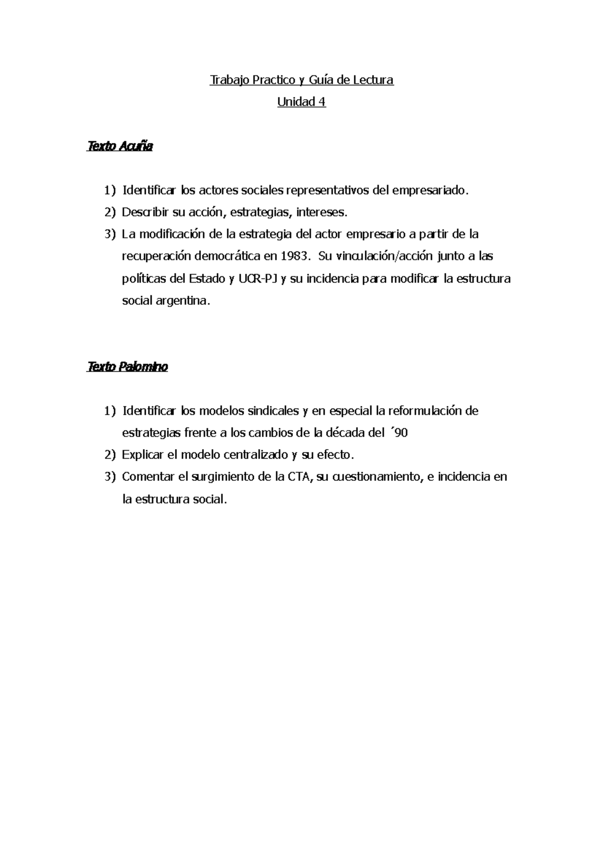 2° Parcial - Guias Unidad 4 - Trabajo Practico y Guía de Lectura Unidad ...