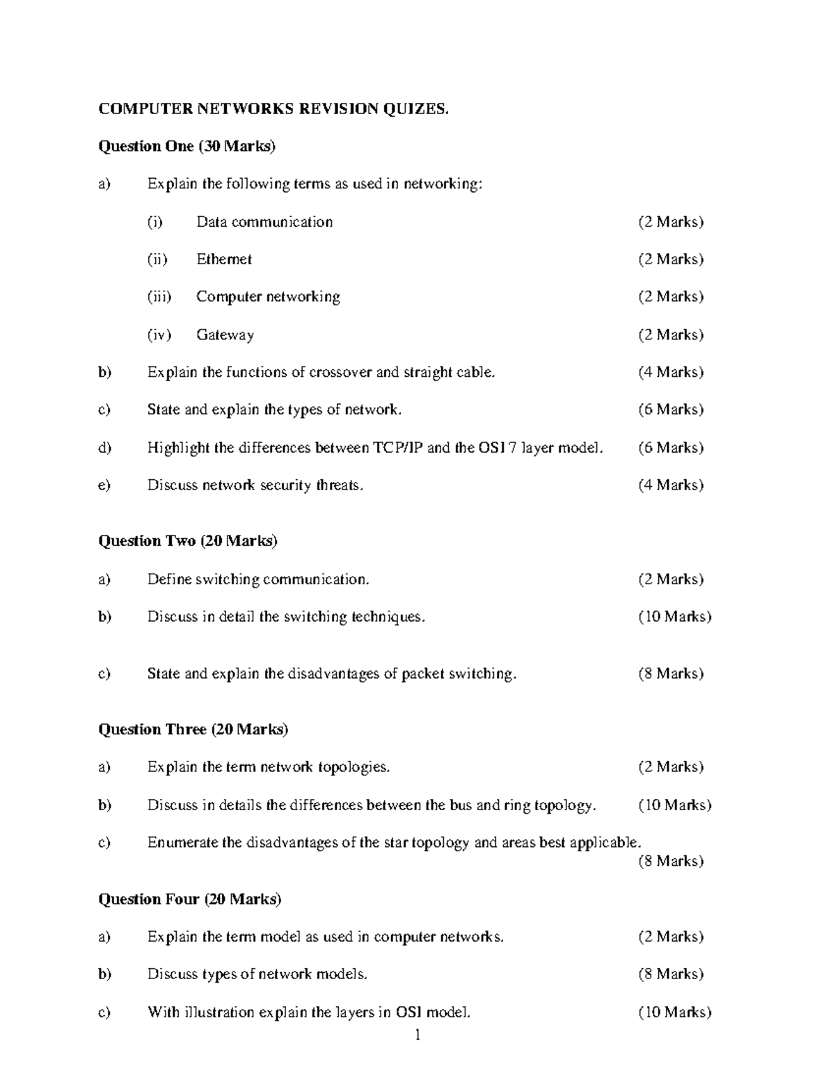 Computer Networks Revision Quizes - COMPUTER NETWORKS REVISION QUIZES ...