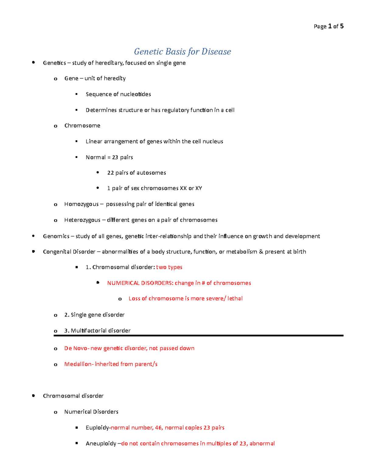 Genetic Basics for Disease - Chromosomal disorder: two types NUMERICAL ...