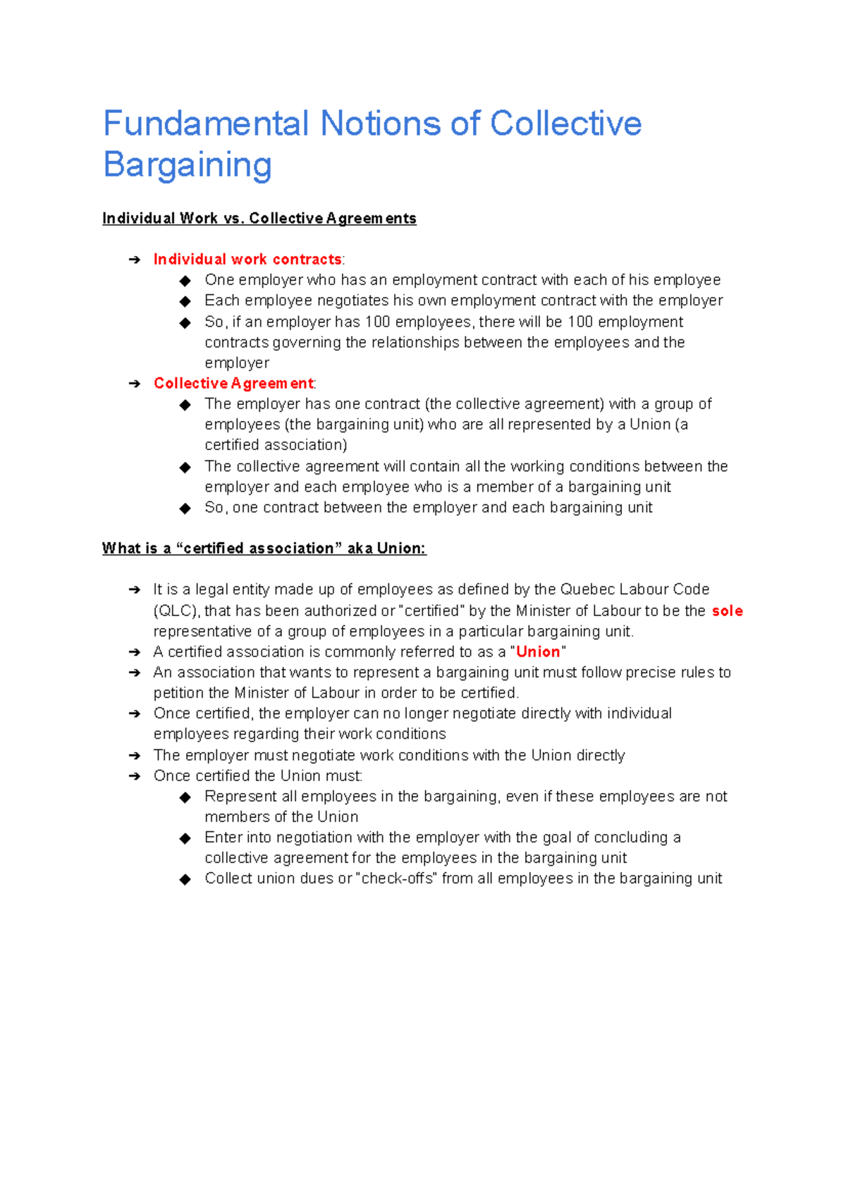 MANA 479 Final Notes - Fundamental Notions of Collective Bargaining ...